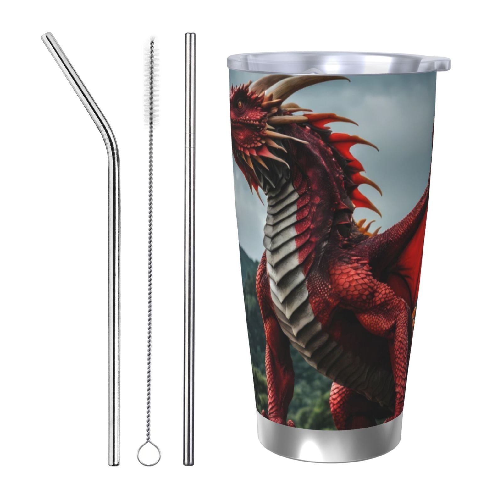 Fuzoiu Majestic Red Dragon Print 20oz Tumbler, Stainless Steel Vacuum ...