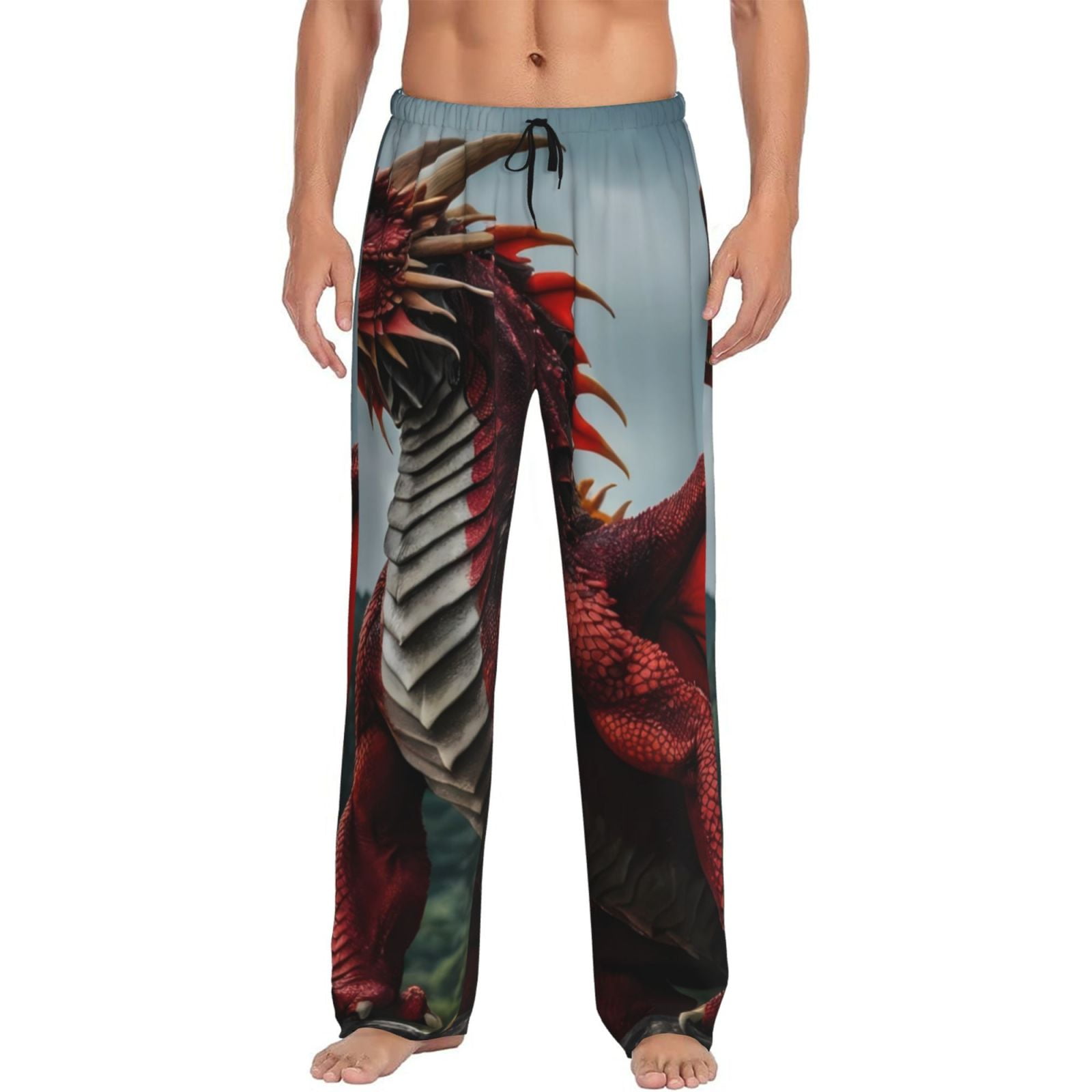 Fuzoiu Majestic Red Dragon Print Men's Pajama Pants,Lounge Pants for ...