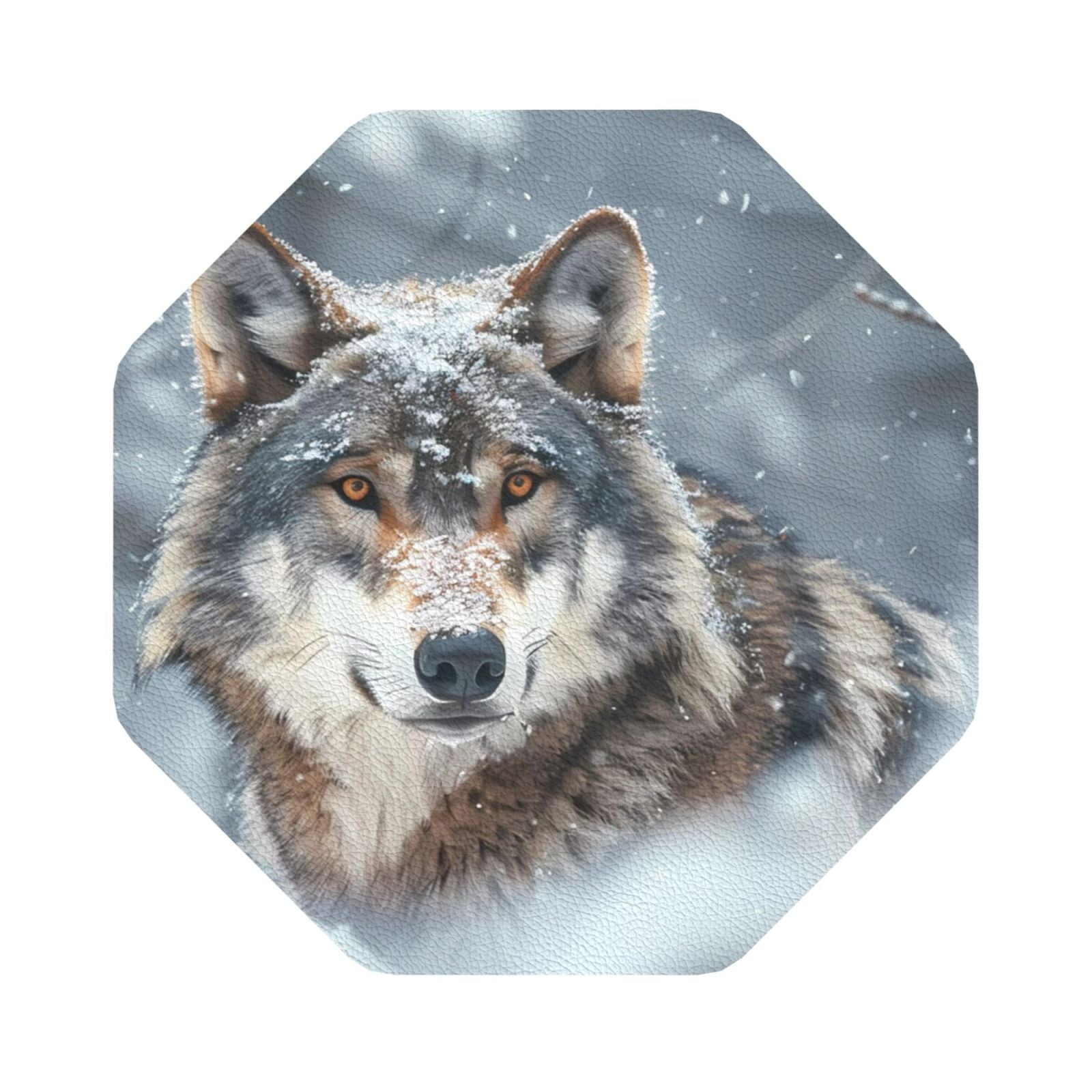 Fuzoiu Majestic Snowy Wolf Print Leather Coasters Set,Drink Coasters ...