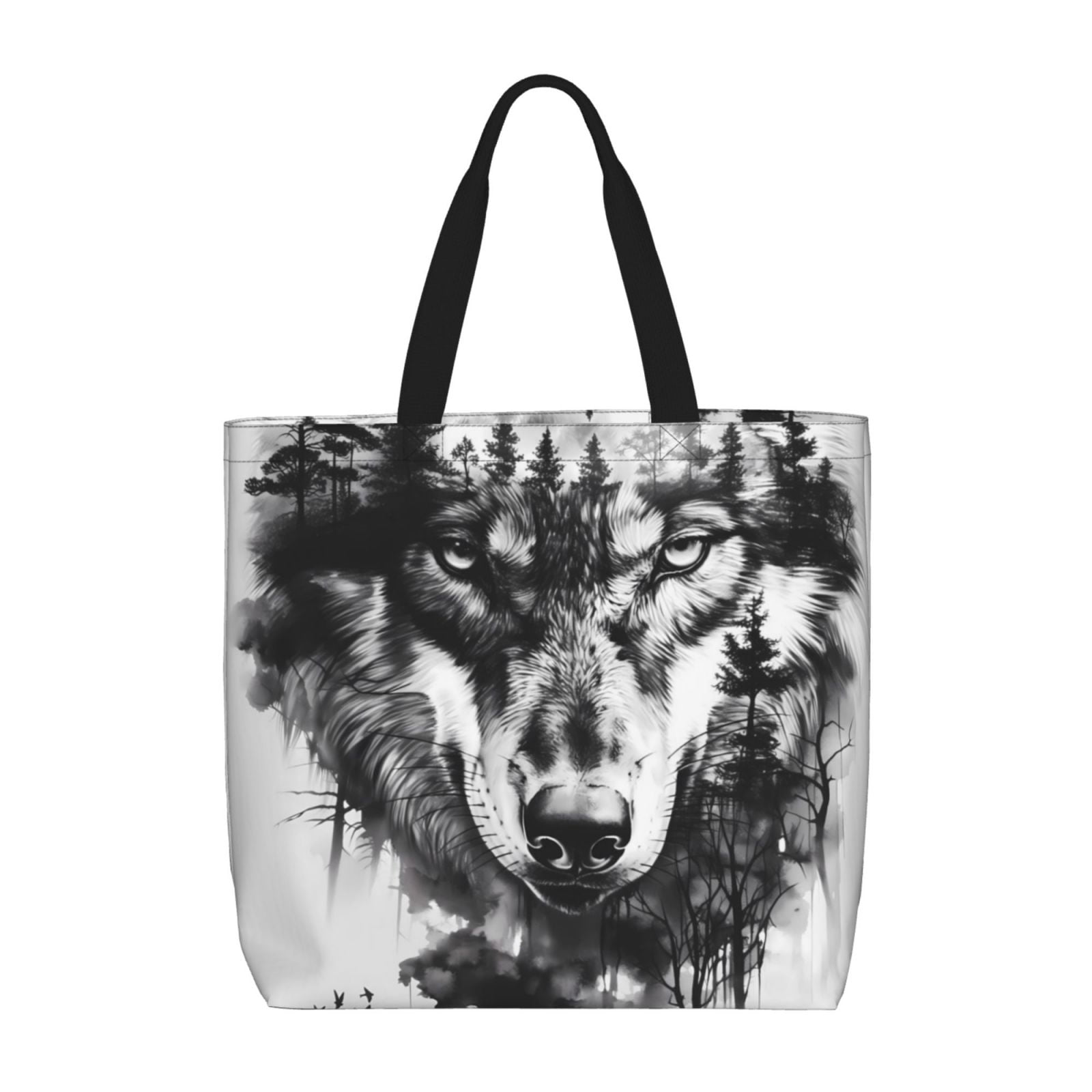 Fuzoiu Majestic Wolf Landscape Print Durable Tote Bag,Shoulder Bag with ...