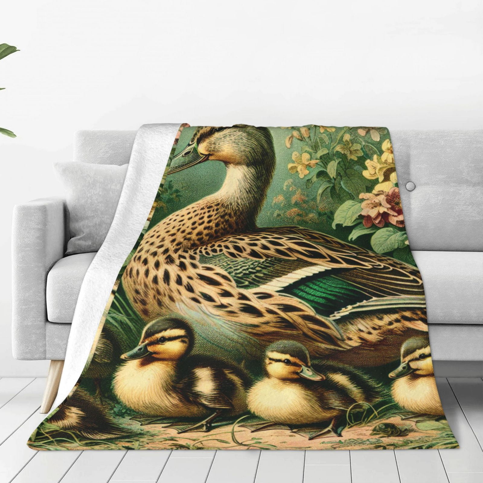 Fuzoiu Mallard Duck And Flowers Print Ultra-Soft Micro Fleece Blanket ...