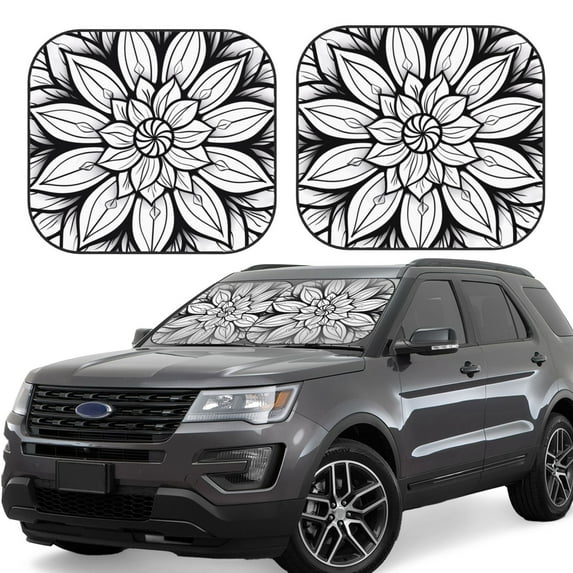 Fuzoiu Mandala Floral Line Art Print Car Windshield Sunshade,Folding ...