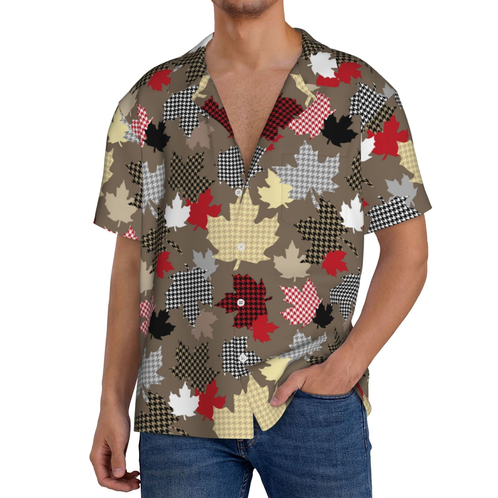 Fuzoiu Maple colorful Print Men's Casual Short,Men's Short Sleeve Shirt ...