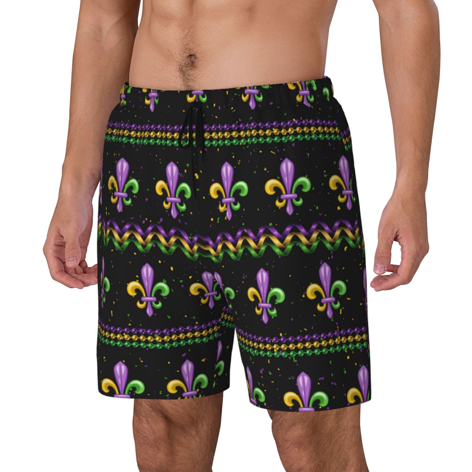 Fuzoiu Mardi Gras Fleur de Lis Print Men's Swim Shorts,Quick-Dry Double ...