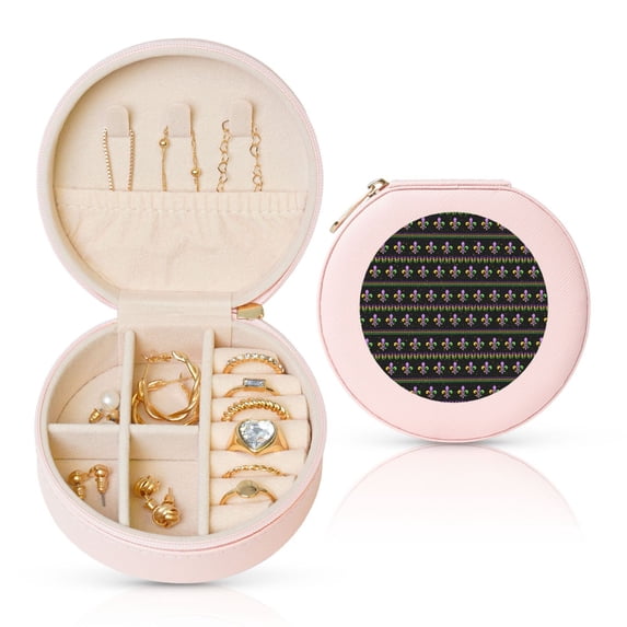 Fuzoiu Mardi Gras Fleur de Lis Print Portable Jewelry Box,Round Mini ...