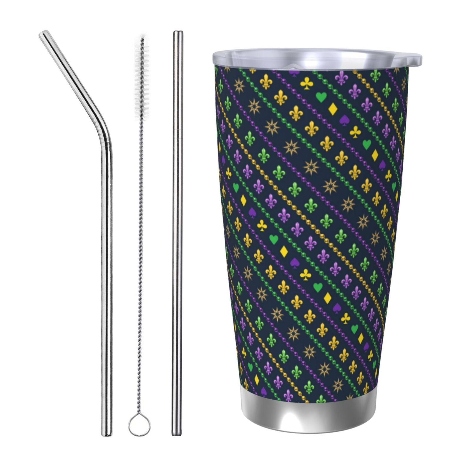 Fuzoiu Mardi Gras Strings of Beads Print 20oz Tumbler, Stainless Steel ...