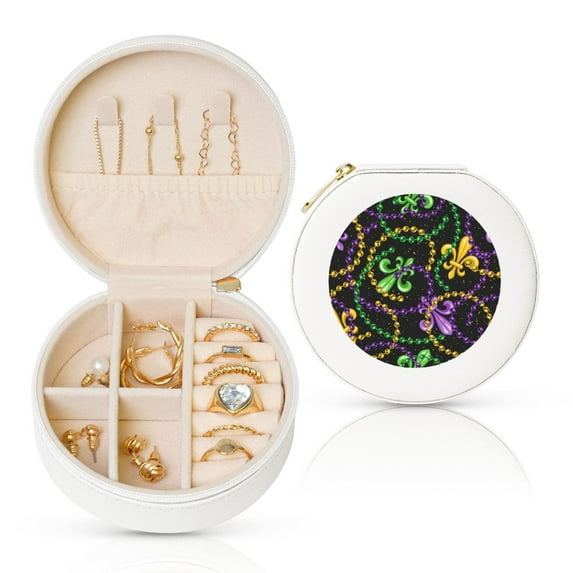 Fuzoiu Mardi Gras6 Print Portable Jewelry Box,Round Mini Leather Travel ...