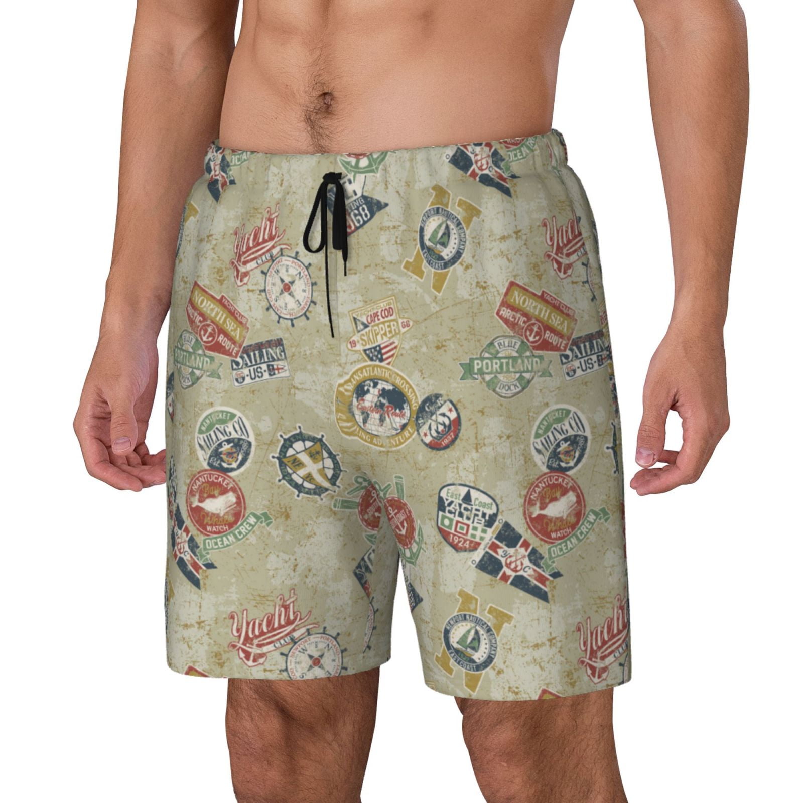 Fuzoiu Marine Sailing Badges Print Men's Swim Shorts,Quick-Dry Double ...