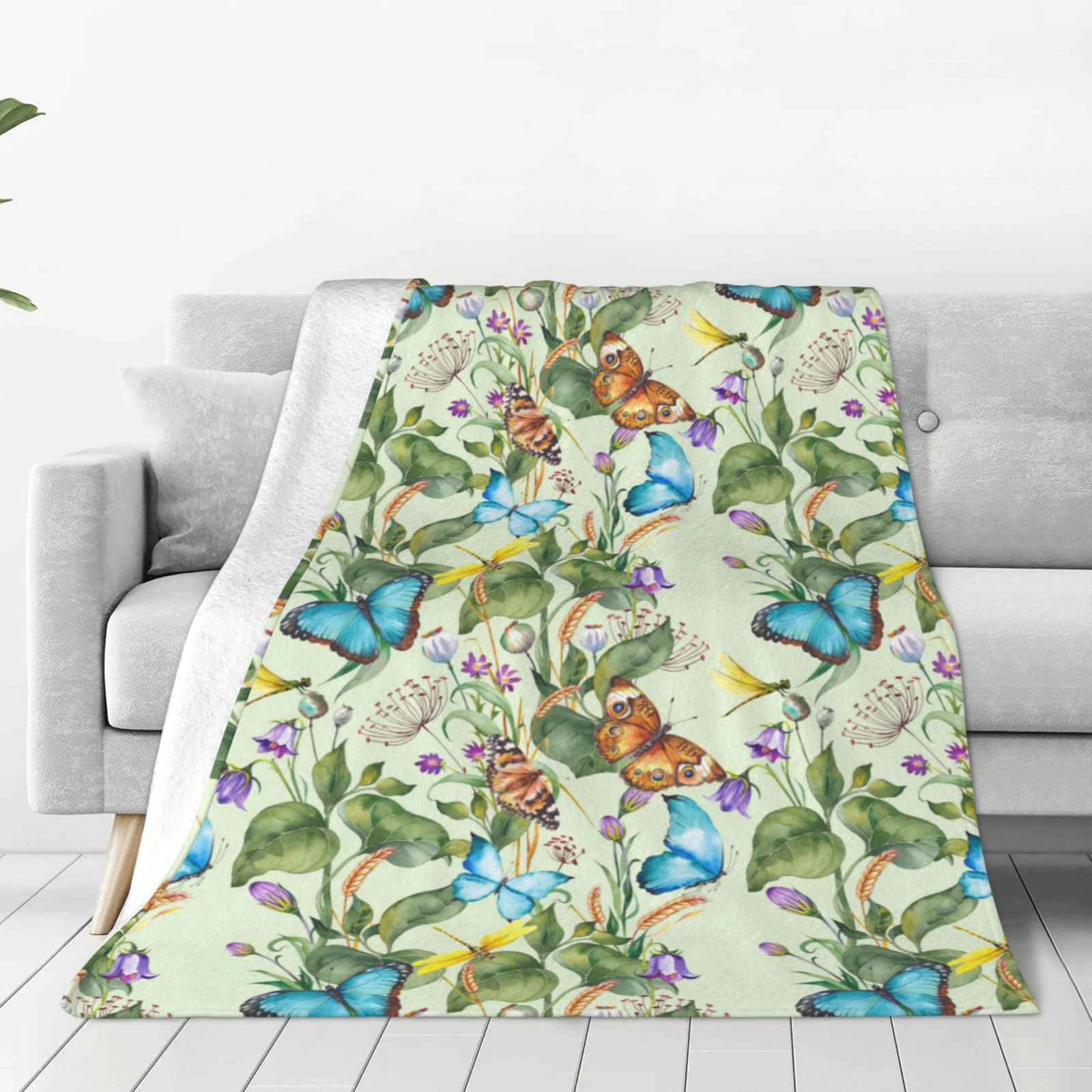 Fuzoiu Meadow Plants And Butterflies Print Ultra-Soft Micro Fleece ...
