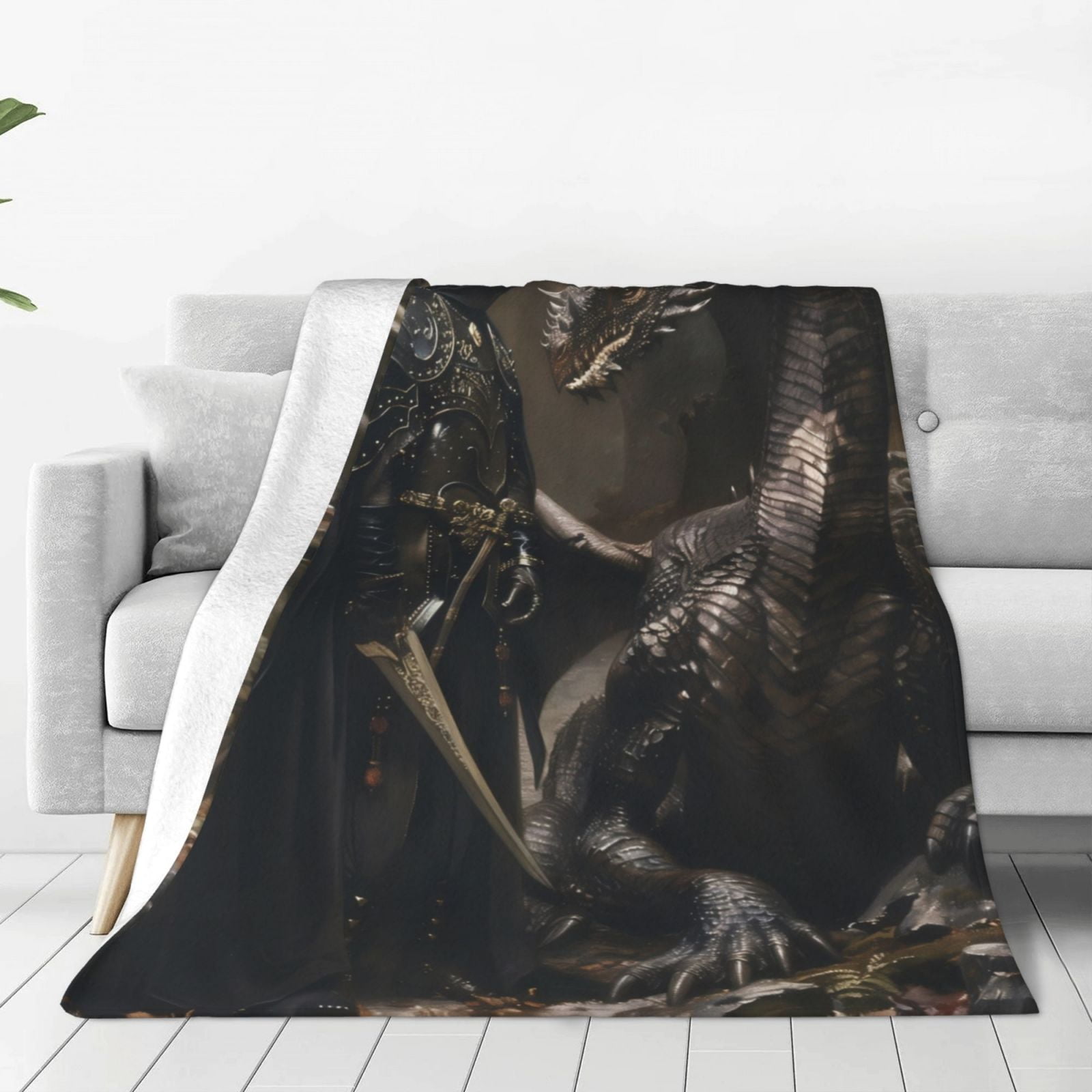 Fuzoiu Medieval Knight And Dragon Print Ultra-Soft Micro Fleece Blanket ...