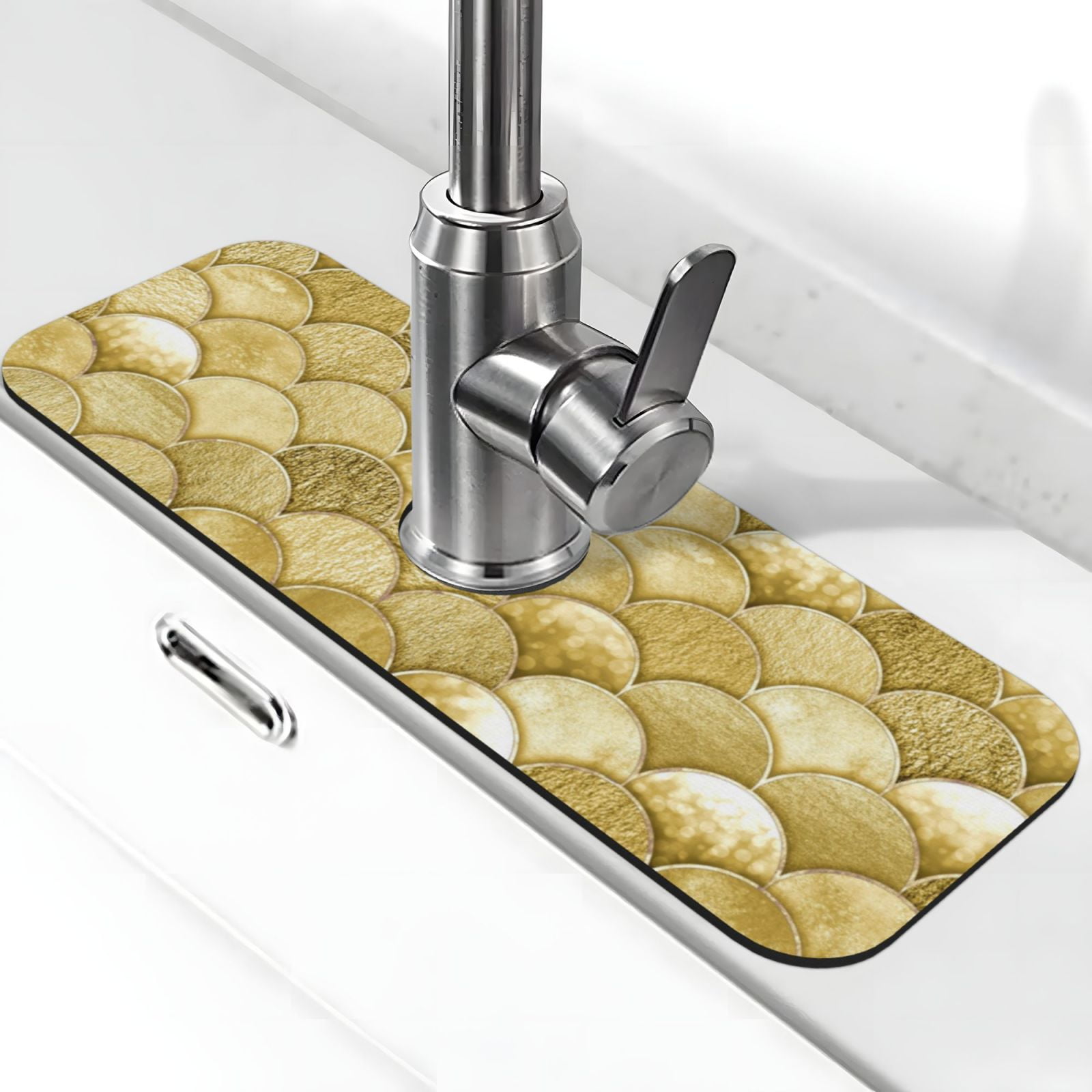 Fuzoiu Mermaid Fish Scale Print Kitchen Faucet Suction Pad, Sink Splash ...