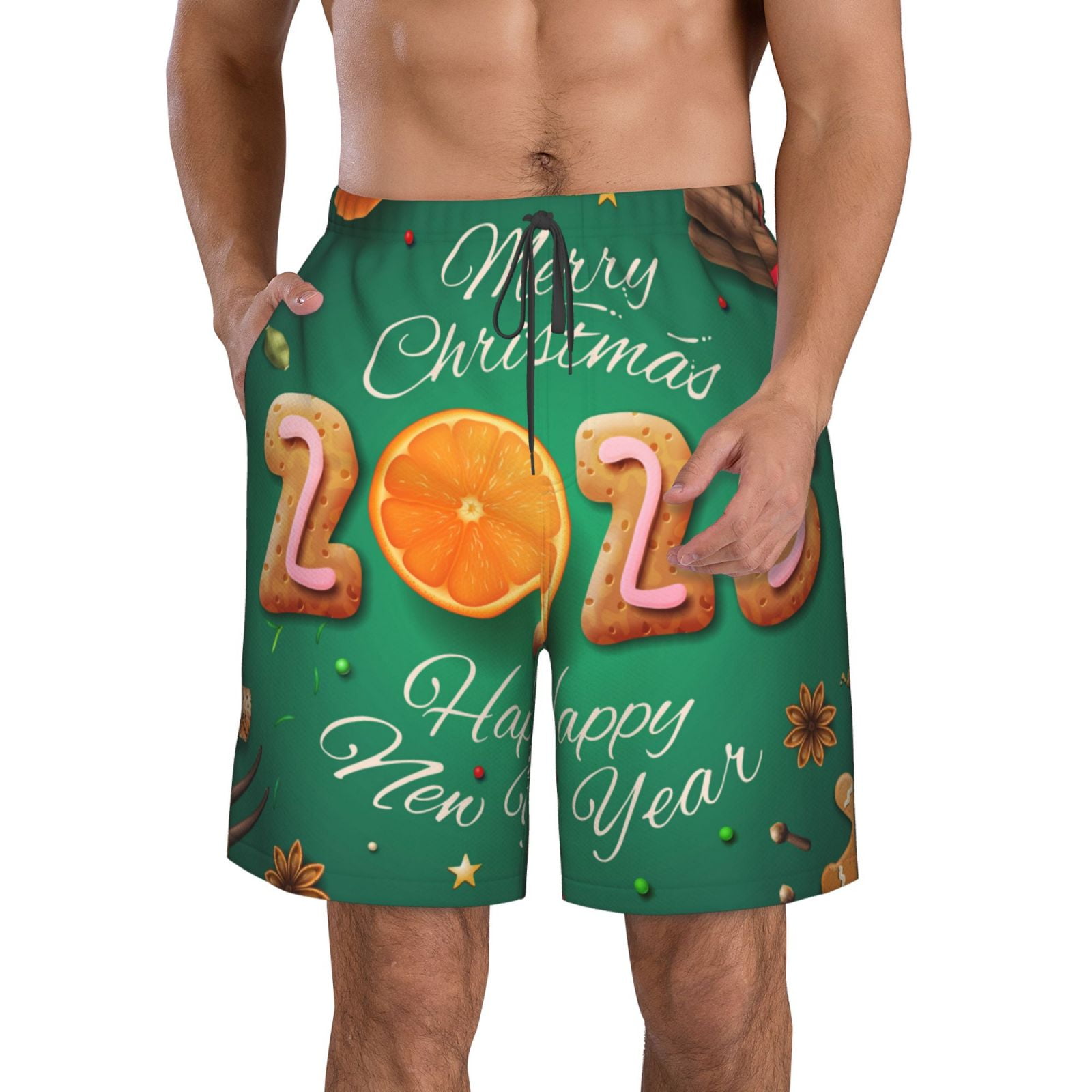 Fuzoiu Merry Christmas 2025 Print Men's Beach Shorts,Men's Swim Trunks ...