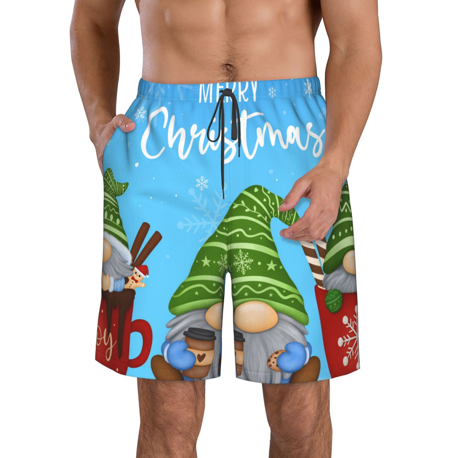 Fuzoiu Merry Christmas Gnome Print Men's Beach Shorts,Men's Swim Trunks ...