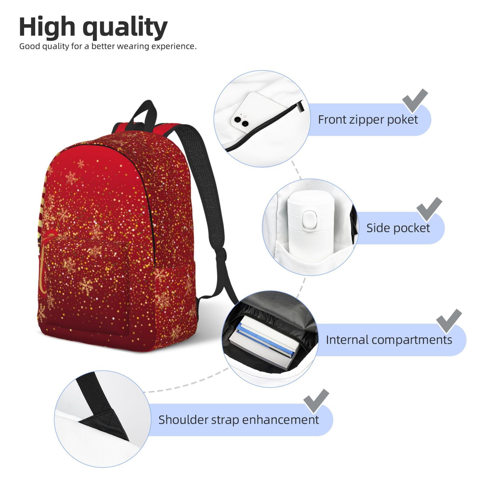 Fuzoiu Merry Christmas Print Canvas Backpack,Lightweight Travel Daypack ...