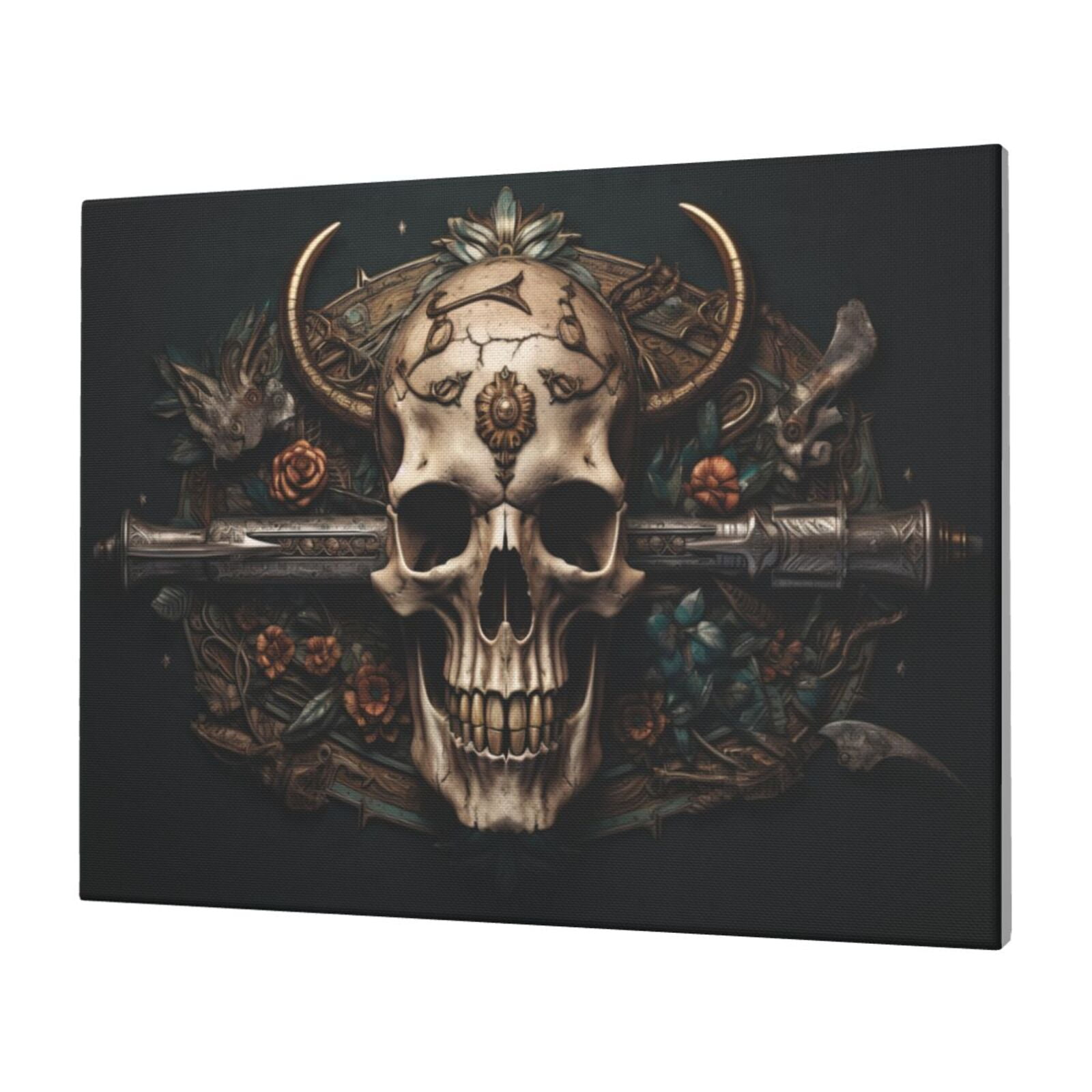 Fuzoiu Metal Style Horned Skull Print Canvas Wall Decorative,Modern ...