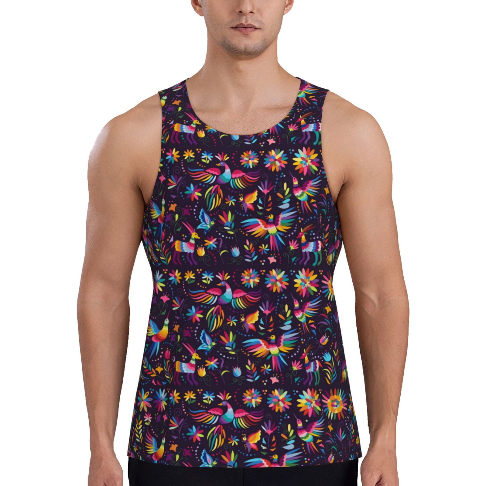 Fuzoiu Mexican Flowers Birds Print Men's Workout Tank Tops,Sleeveless ...