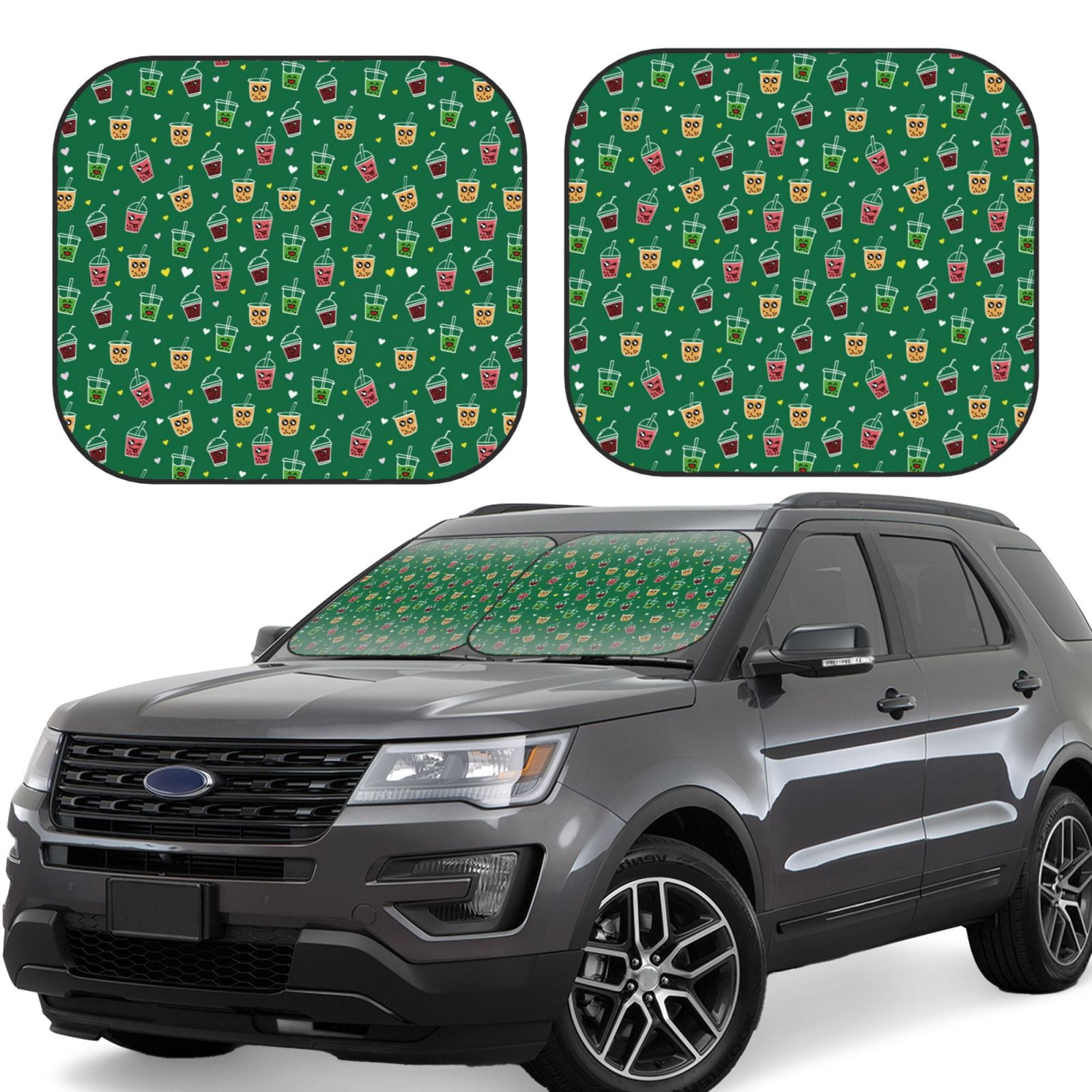 Fuzoiu Milk Tea Print Car Windshield Sunshade,Folding Front Windshield ...