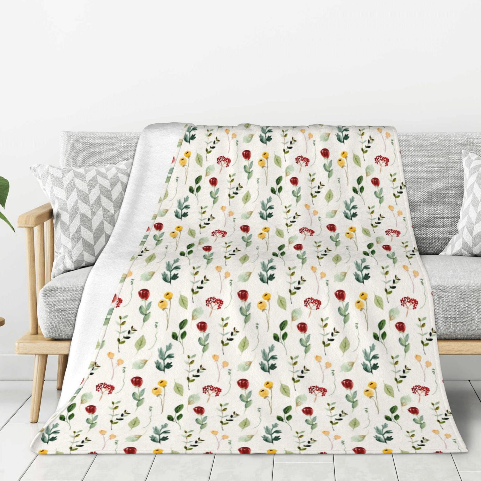 Fuzoiu Mini Wildflower Watercolor Print Flannel Throw Blanket,Light ...
