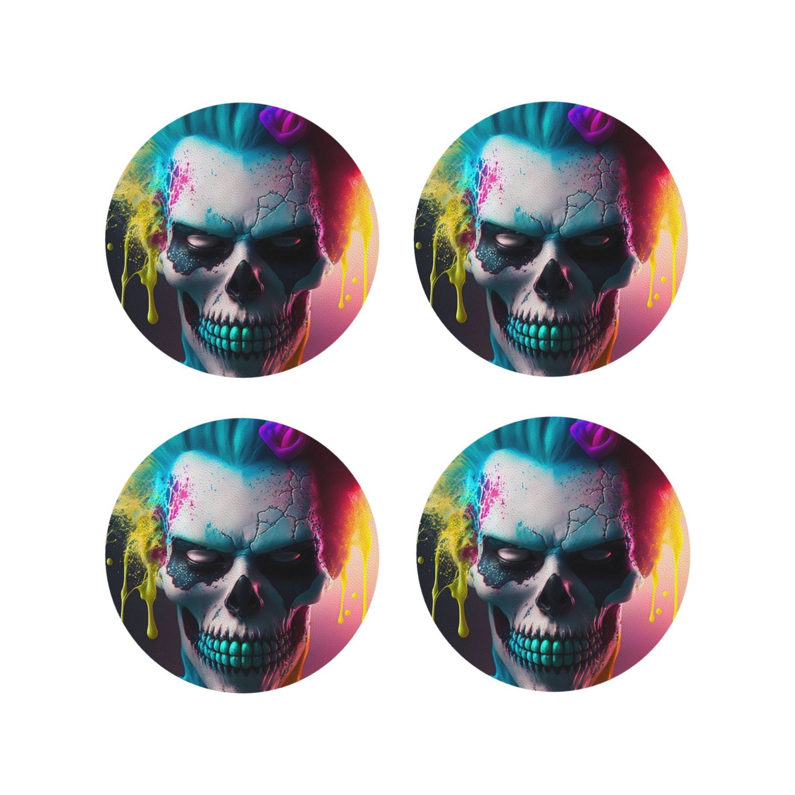 Fuzoiu Modern Abstract Colorful Skull A Print Leather Coasters Set ...