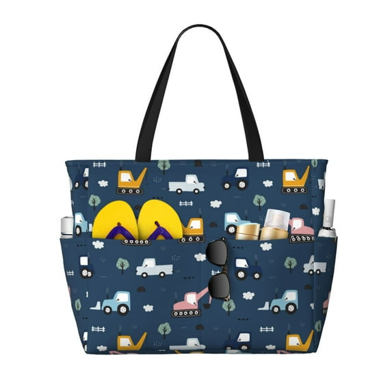 Fuzoiu Modern Modern Excavator Print Waterproof Beach Tote Bag for Women Girls with Zipper ...