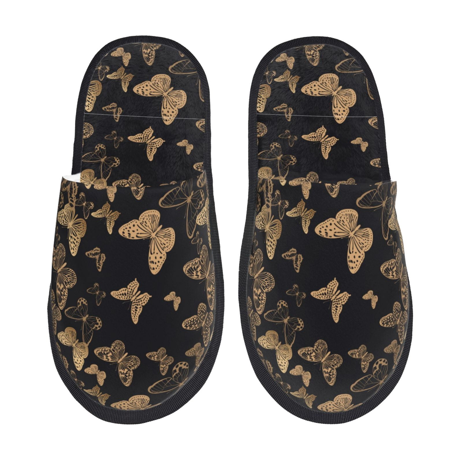 Fuzoiu Modern Golden Butterfly Print Unisex Furry Slippers,Plush Indoor ...