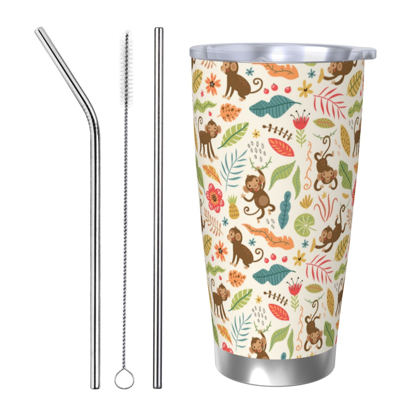 Fuzoiu Monkeys in the Jungle Print 20oz Tumbler, Stainless Steel Vacuum ...