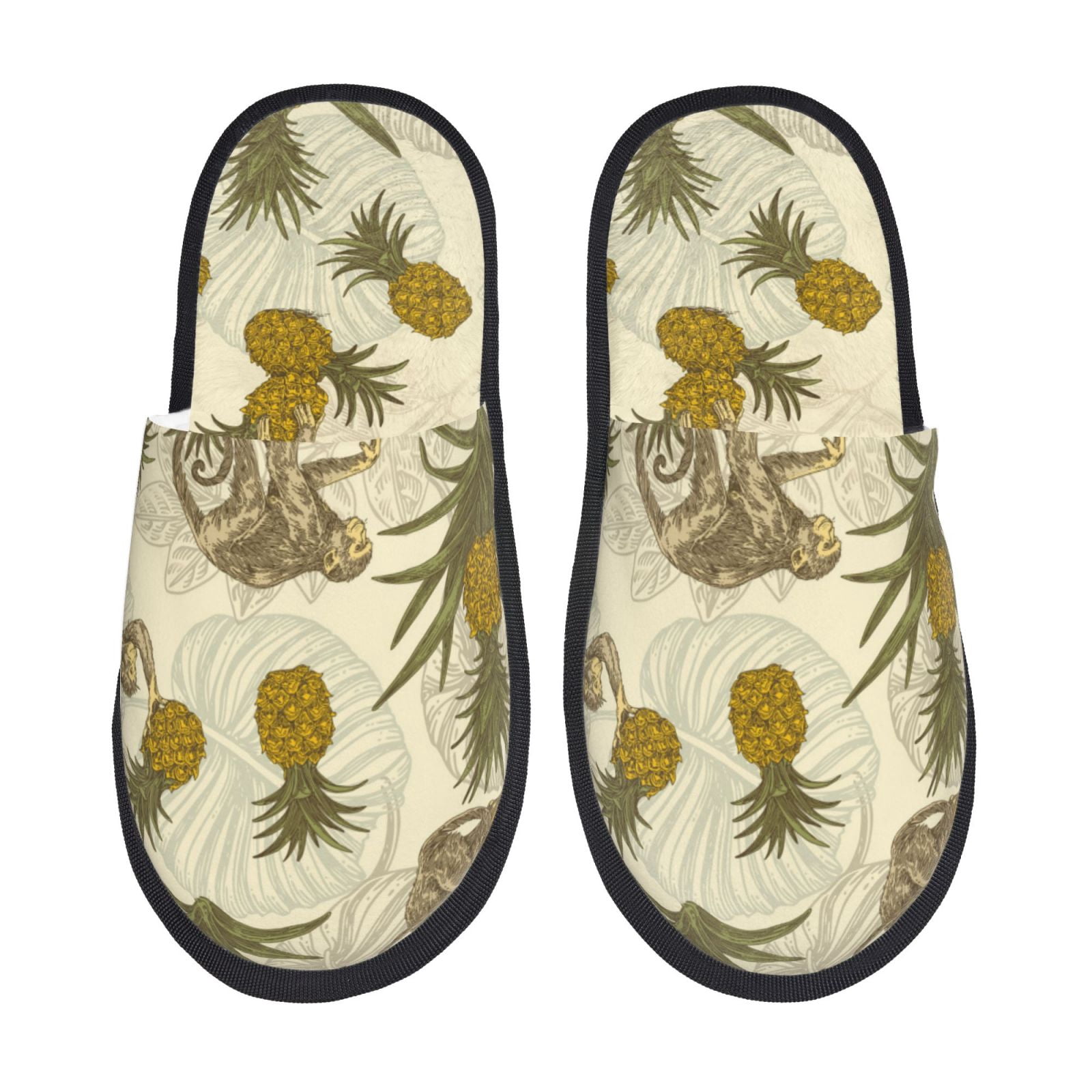Fuzoiu Monkeys and Pinealpples Print Unisex Furry Slippers,Plush Indoor ...