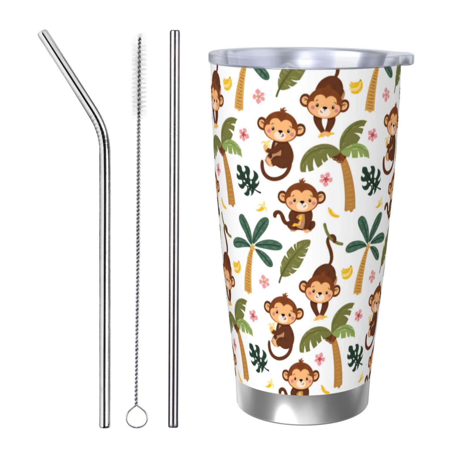 Fuzoiu Monkeys Swinging from Palms Print 20oz Tumbler, Stainless Steel ...