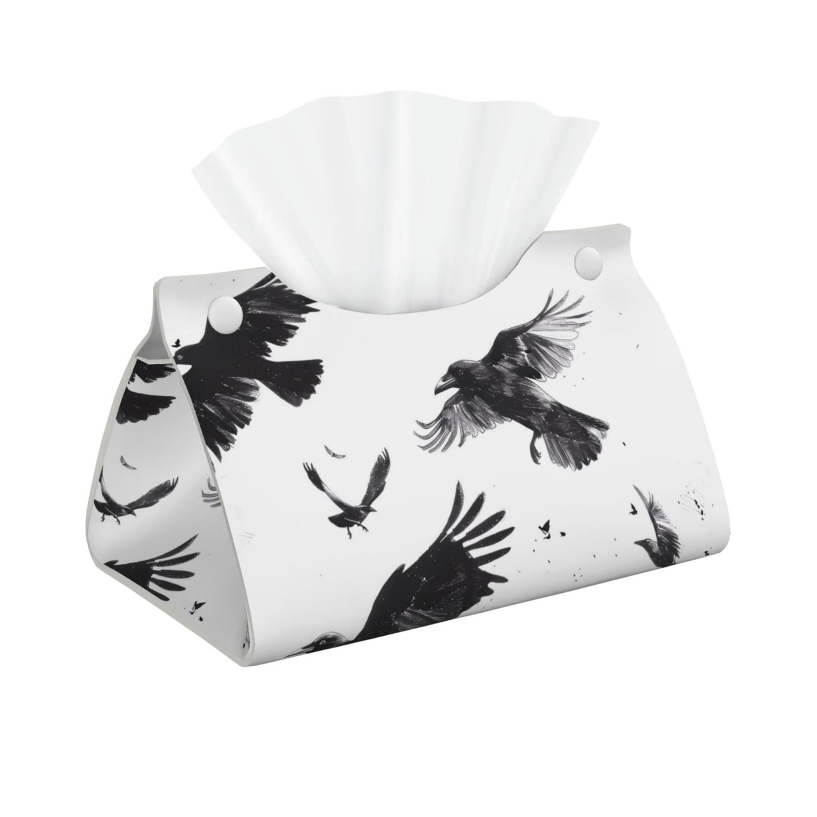 Fuzoiu Monochrome Flying Ravens Print Tissue Box Cover, PU Leather ...