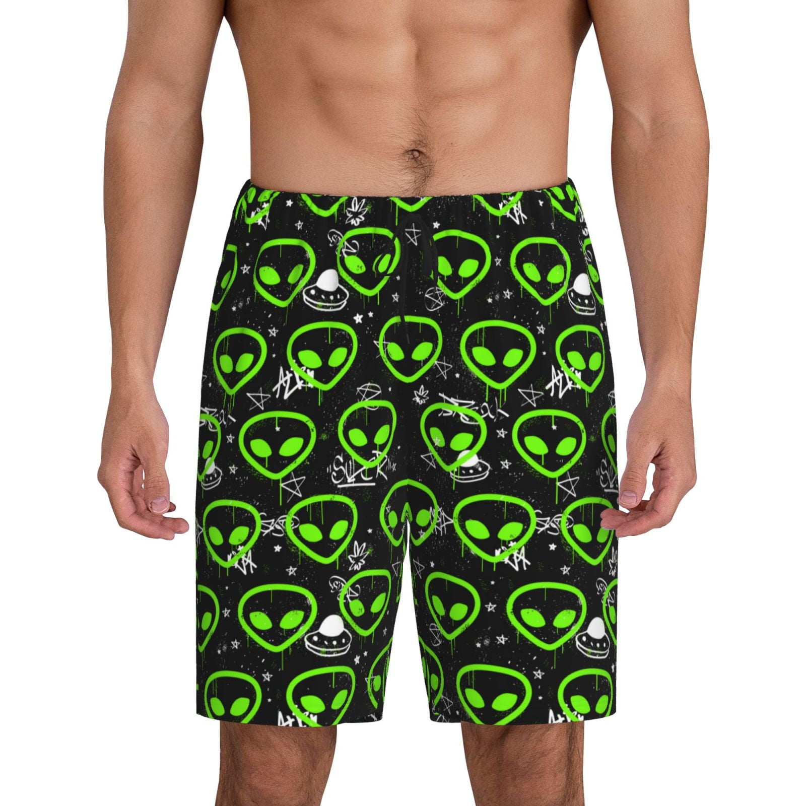 Fuzoiu Monster Neon Head Print Pajama Shorts for Men, Men's Pajama ...