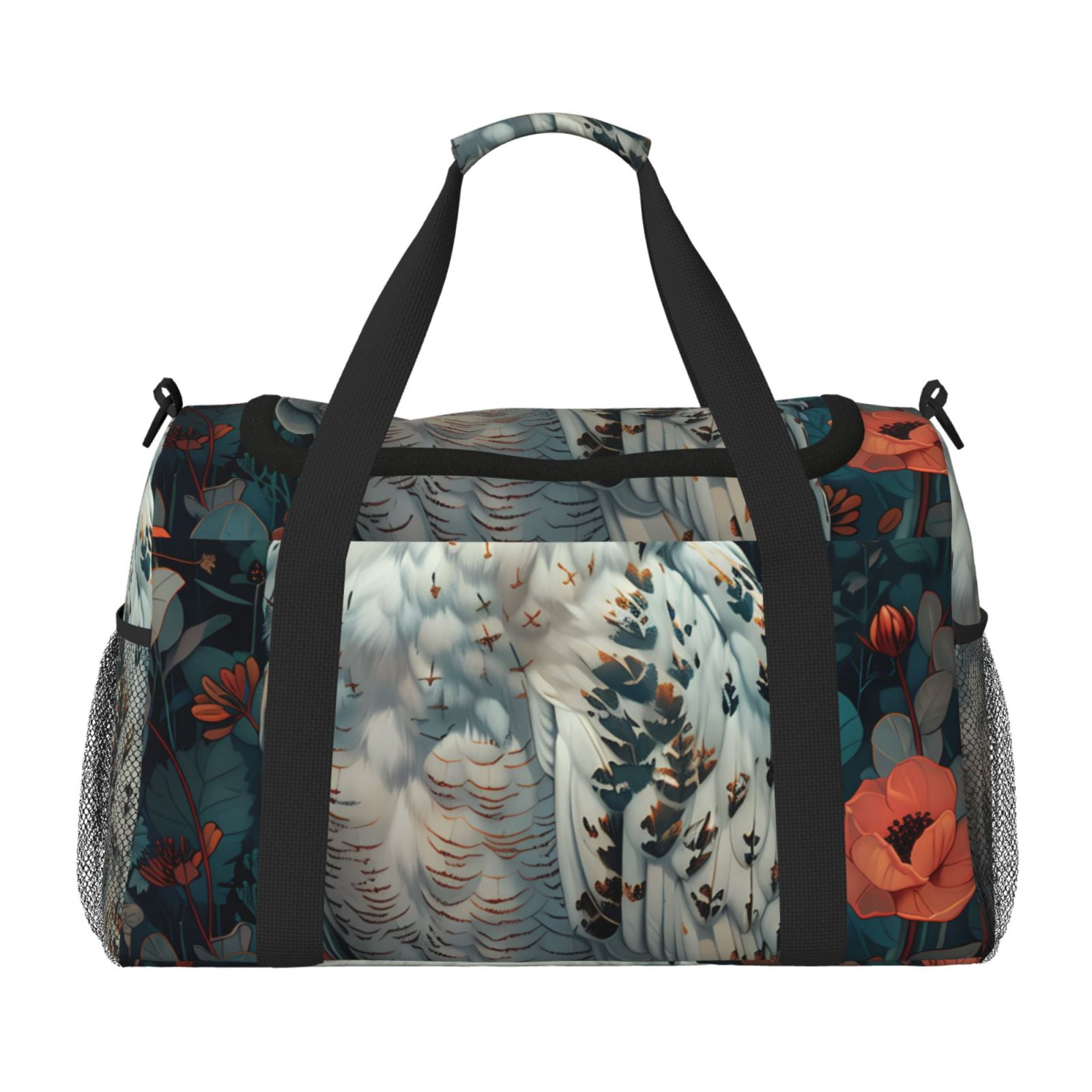 Fuzoiu Moon Flower White Owl Print Travel Duffle Bag,Carry On Tote Bags ...