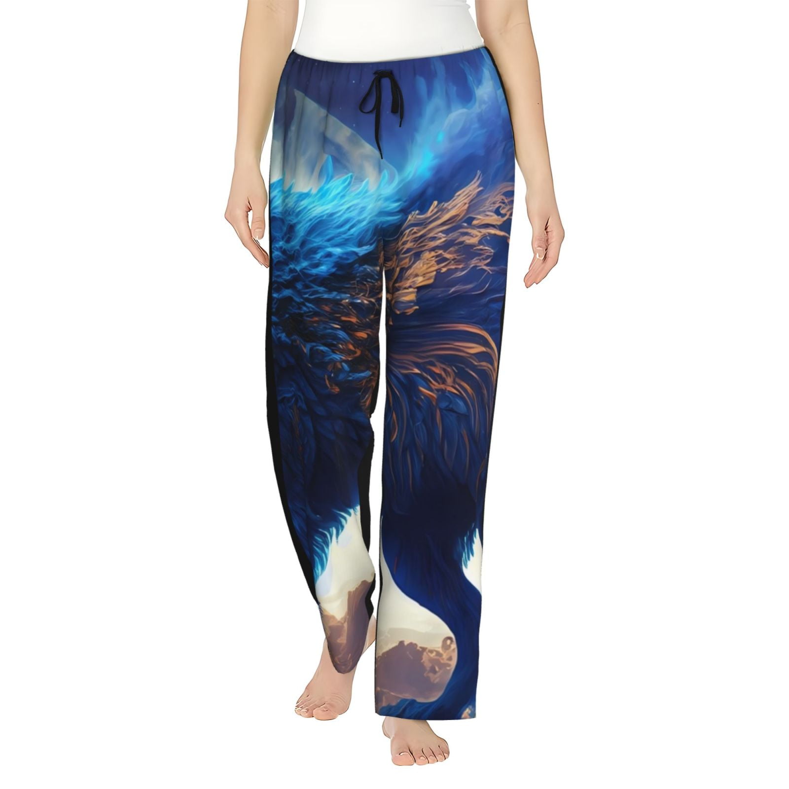 Fuzoiu Moonlit Blue Wolf Print Women's Pajama Pants,Lounge Pants with ...
