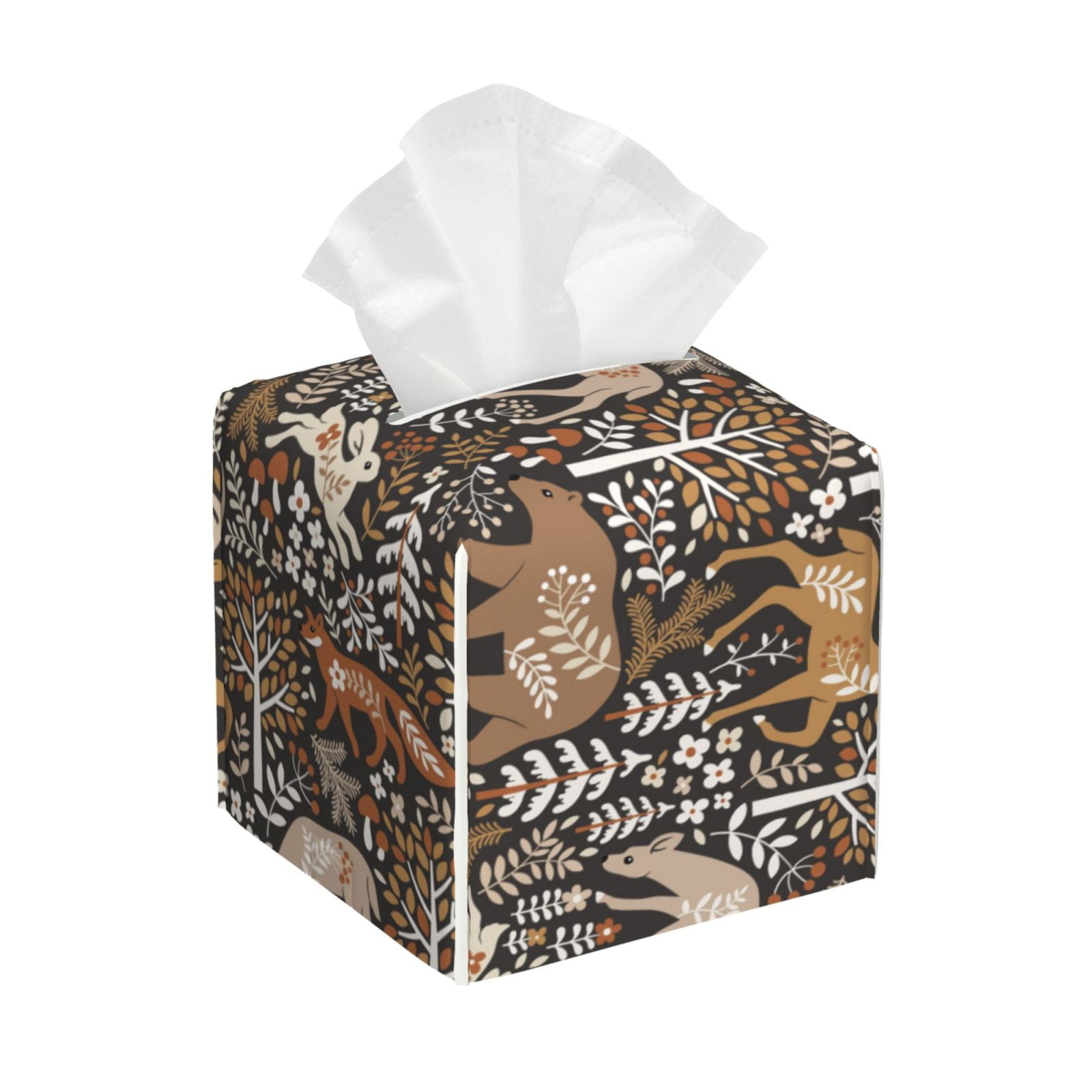 Fuzoiu Moose fox bear leaf tree Print Tissue Box Cover Holder, Square ...