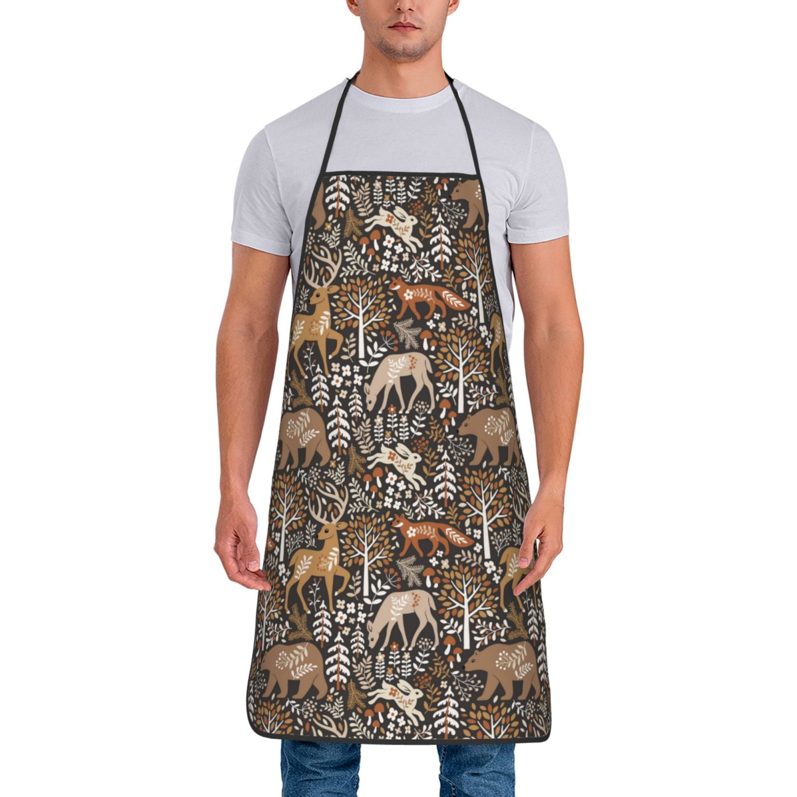 Fuzoiu Moose fox bear leaf tree Print Waterproof Apron, Kitchen Apron ...