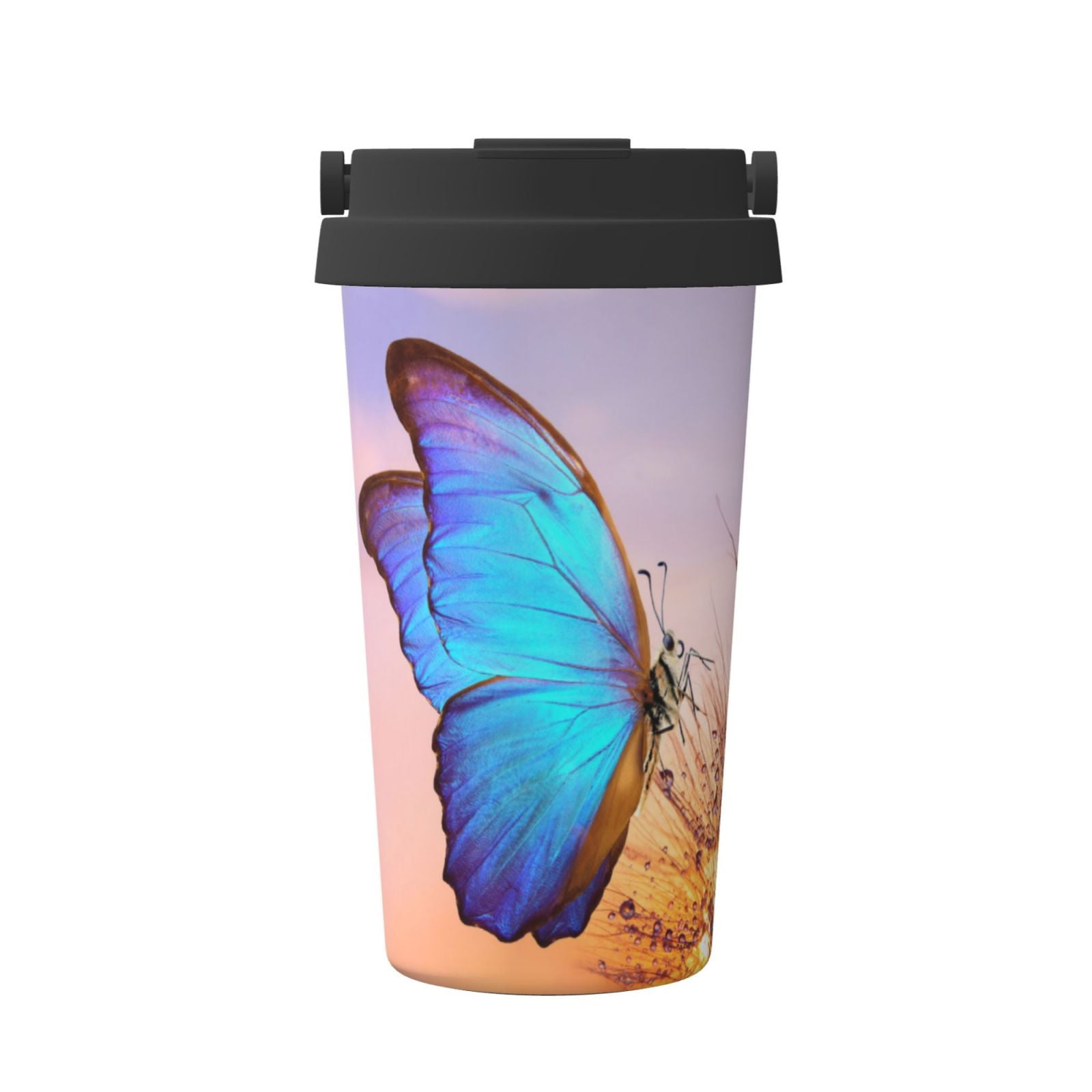 Fuzoiu Morpho butterfly and dandelion Print Stainless Steel Travel Mug,Vacuum Insulated Coffee ...
