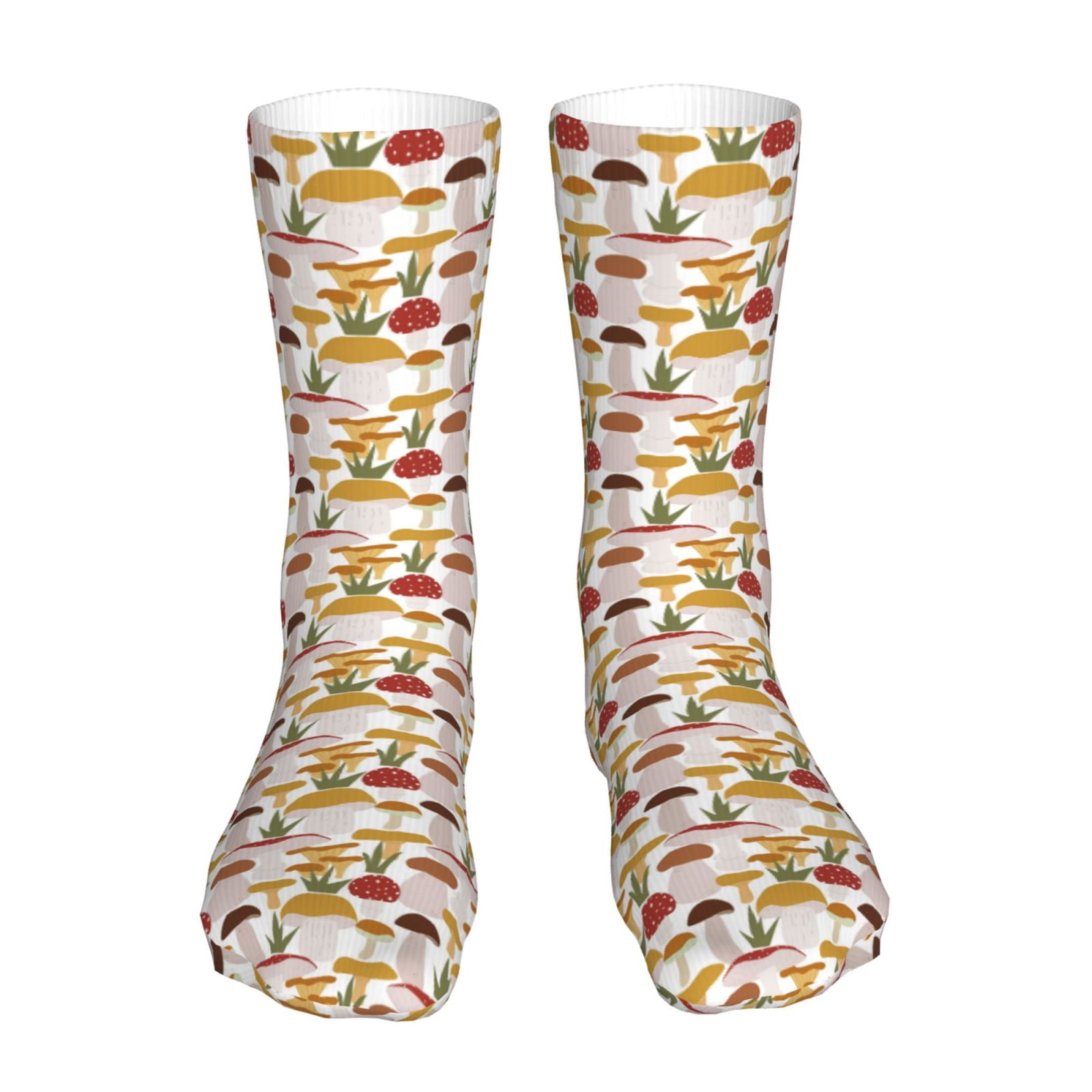 Fuzoiu Mushroom Print Crew Socks,Casual Athletic Gym LightWeight Thin ...
