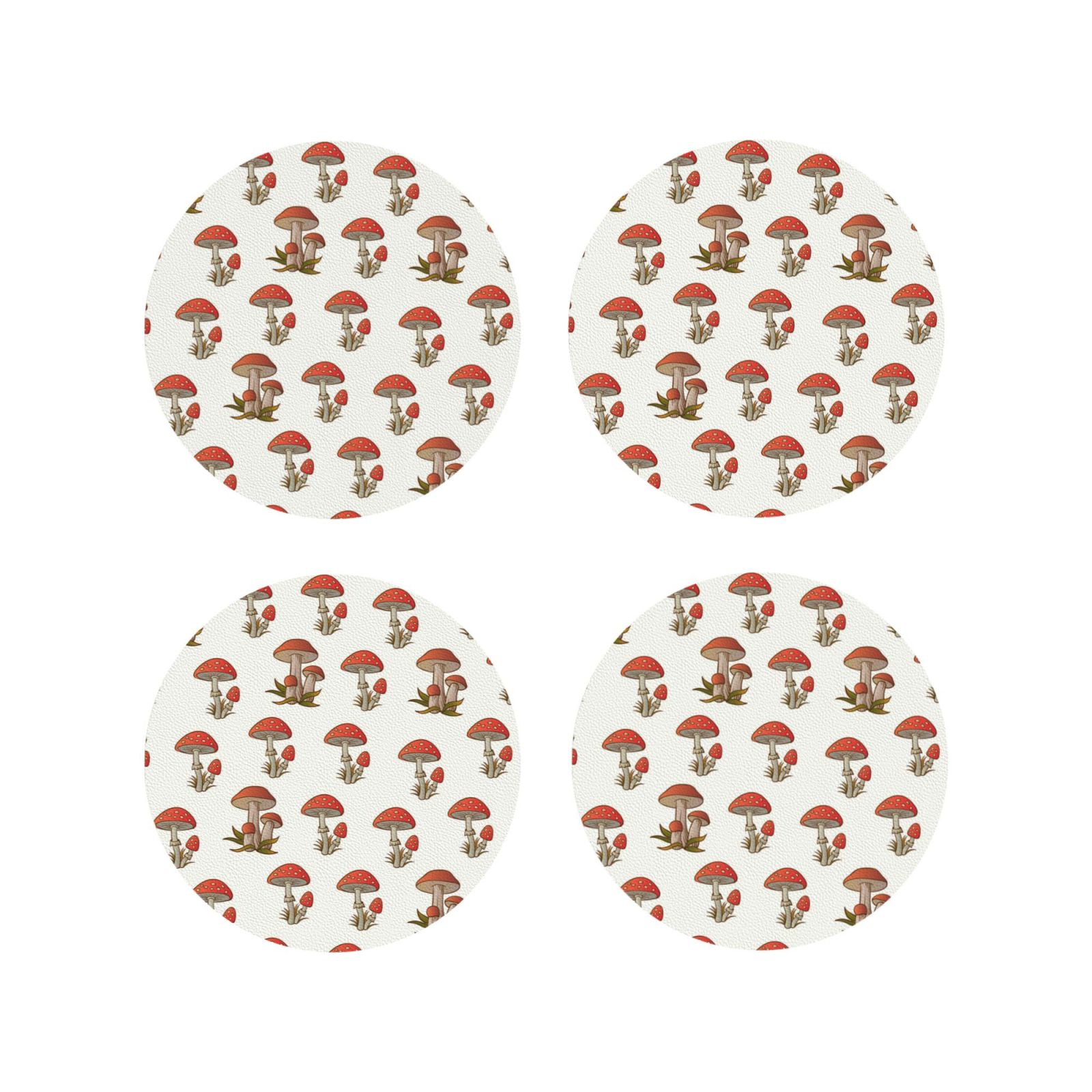 Fuzoiu Mushroom Print Leather Coasters Set,Drink Coasters Set of 4,for ...