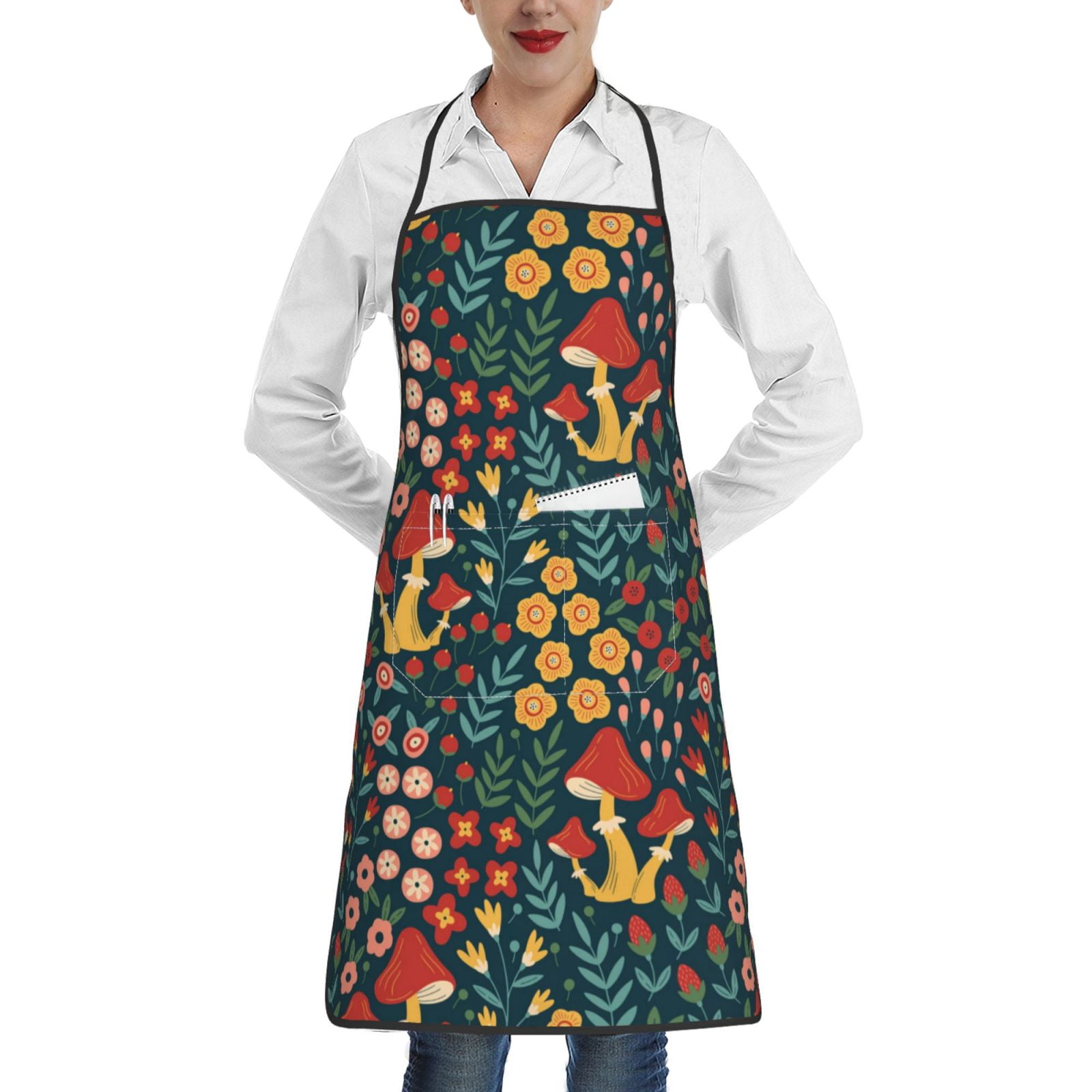 Fuzoiu Mushrooms And Flowers Print Kitchen Cooking Aprons,Kitchen ...