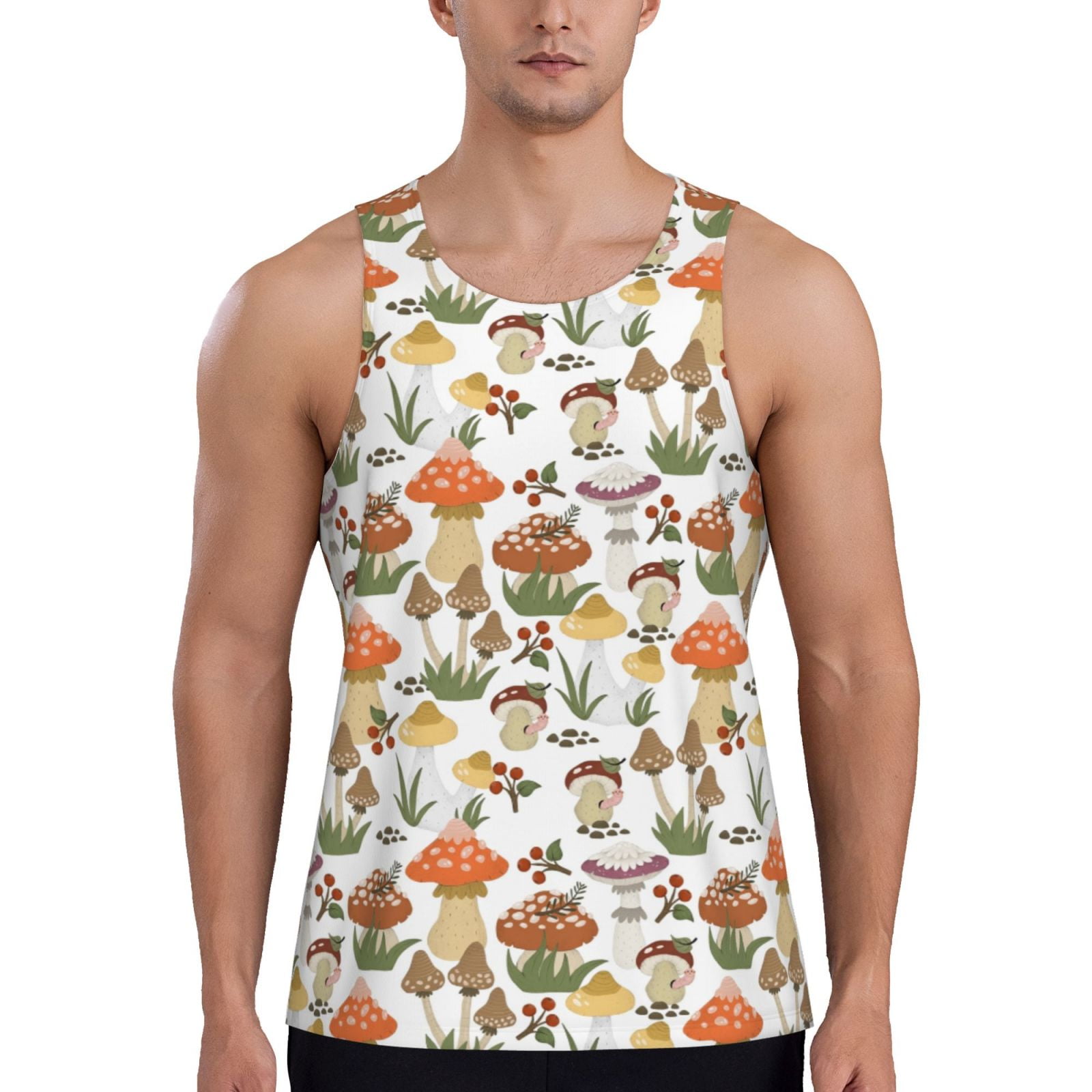 Fuzoiu Mushrooms Print Men's Workout Tank Tops,Sleeveless Gym Shirt ...