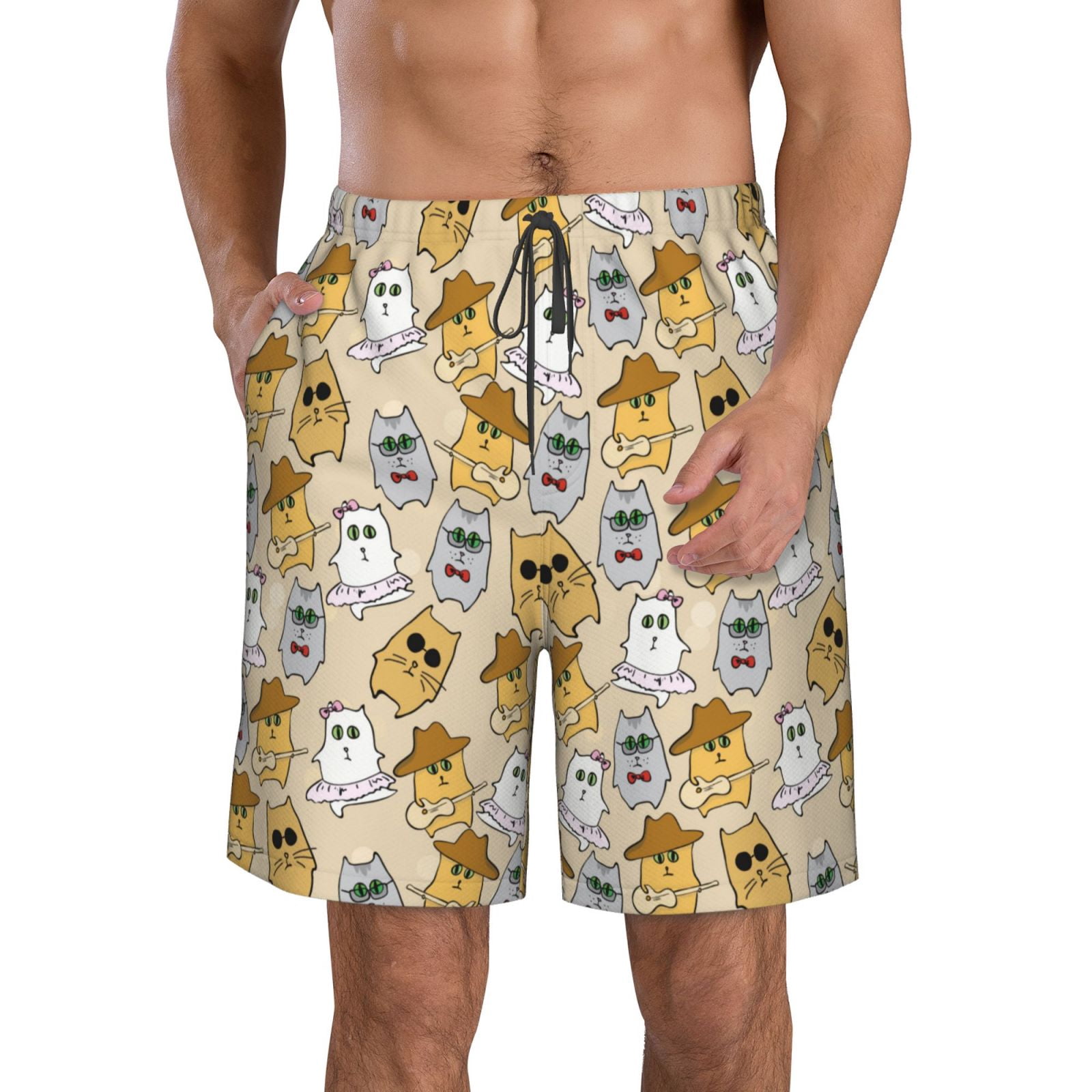 Fuzoiu Music Dancing Cat Print Men's Beach Shorts,Men's Swim Trunks ...