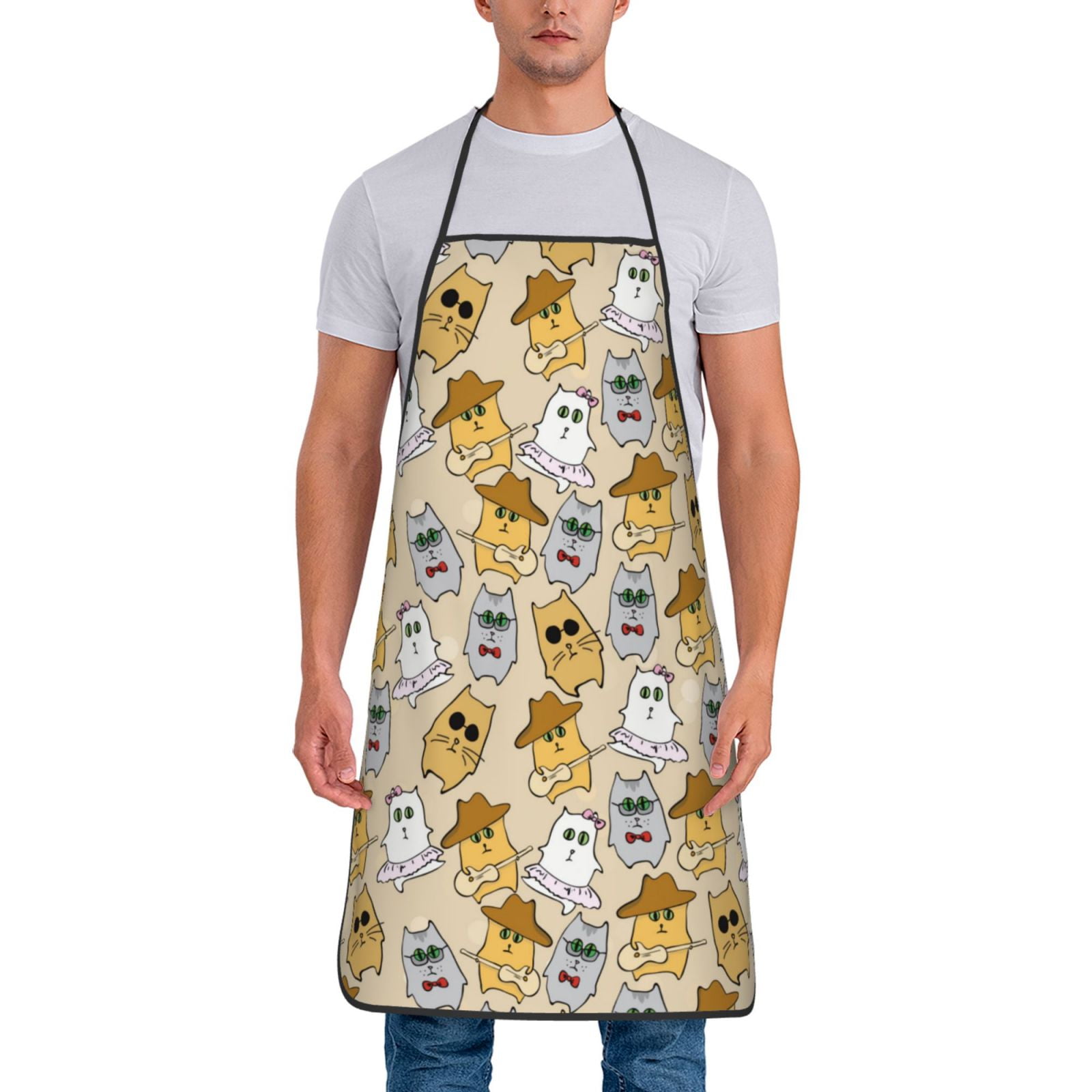 Fuzoiu Music Dancing Cat Print Waterproof Apron, Kitchen Apron for ...