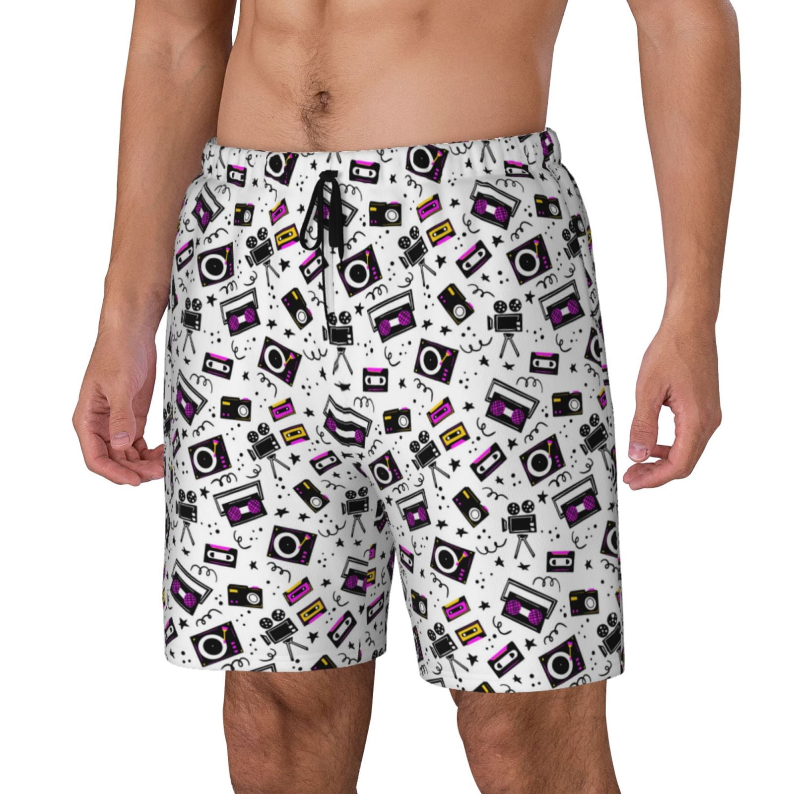 Fuzoiu Music Player Print Men's Swim Shorts,Quick-Dry Double-Layer Swim ...