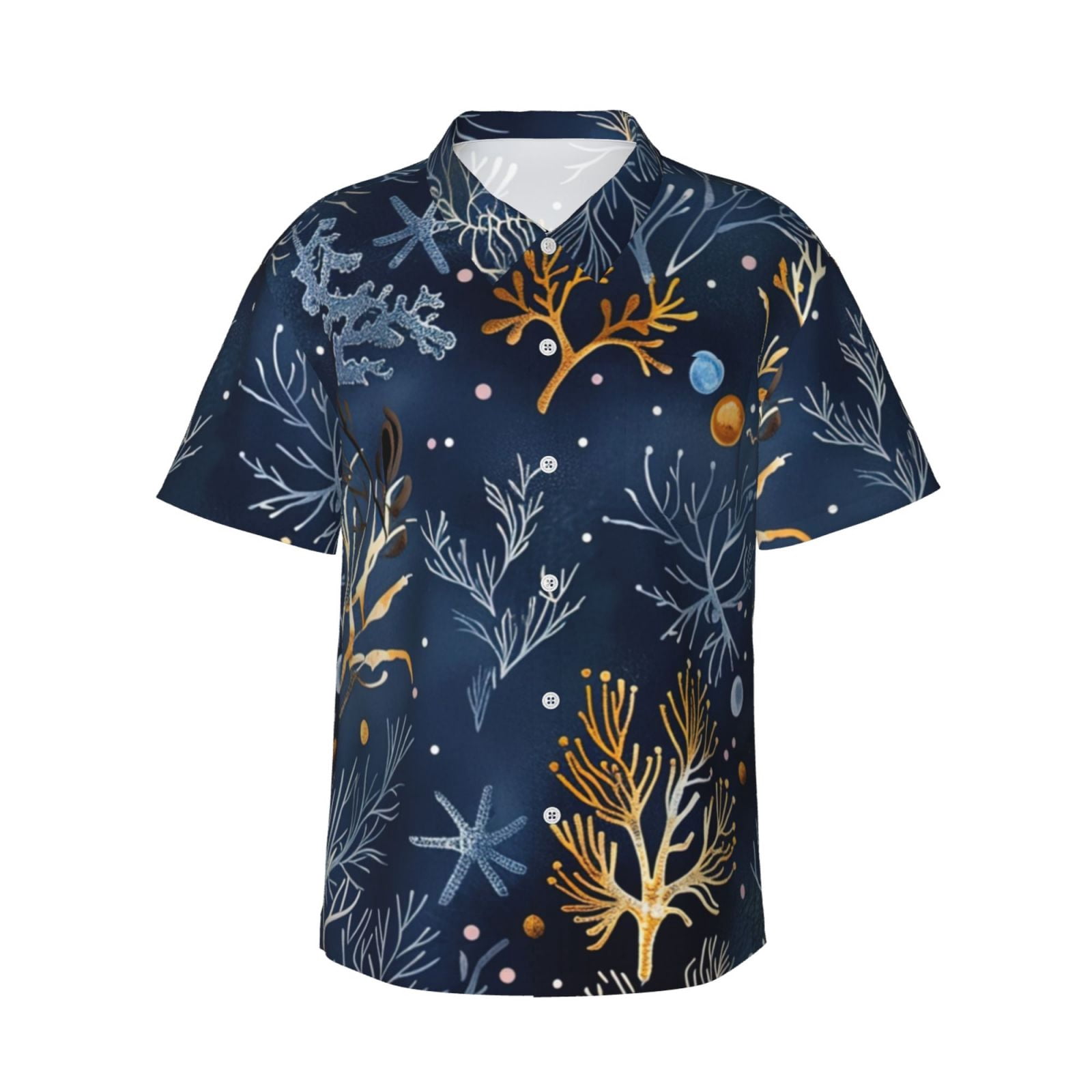 Fuzoiu Mystical Underwater Coral Scene Print Hawaiian Shirt for Men ...