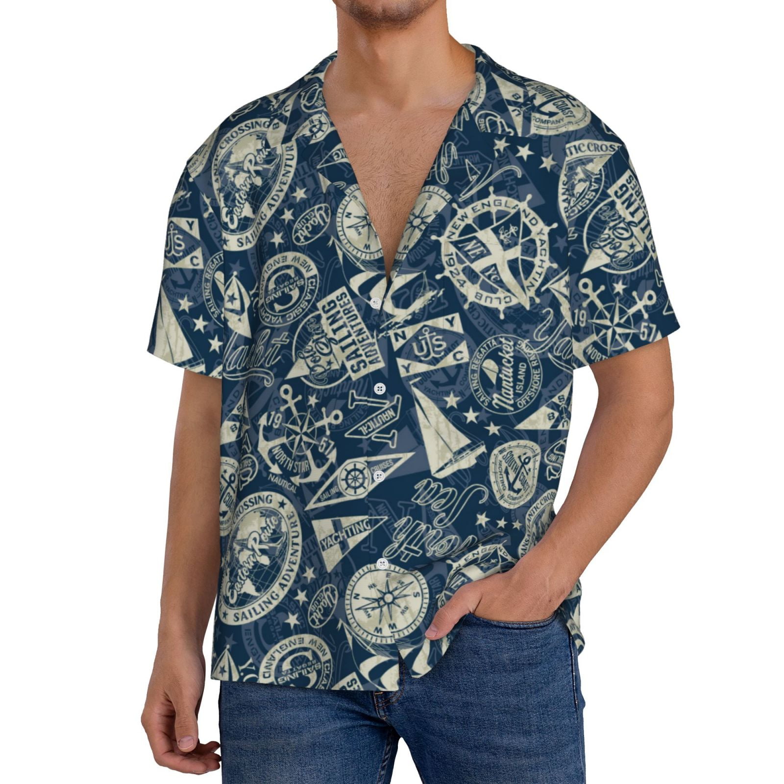 Fuzoiu Nautical Style Print Men's Casual Short,Men's Short Sleeve Shirt ...