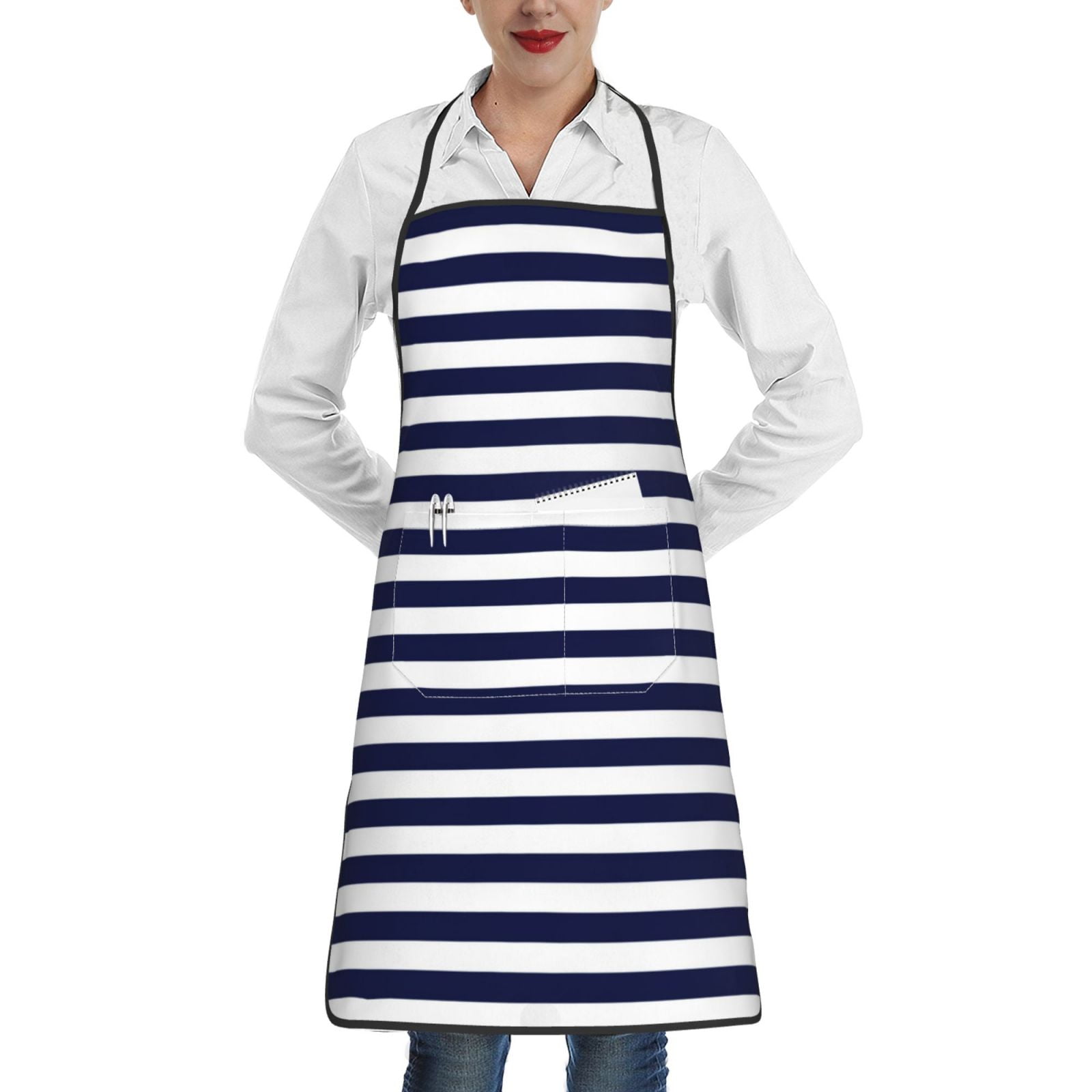 Fuzoiu Navy Blue And White Stripes Print Kitchen Cooking Aprons,Kitchen ...