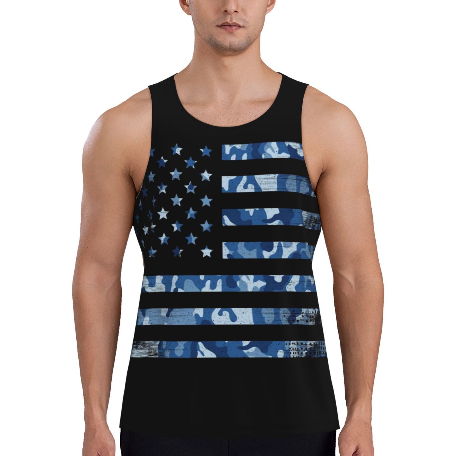 Fuzoiu Navy Camouflage American Flag Print Men's Workout Tank Tops ...