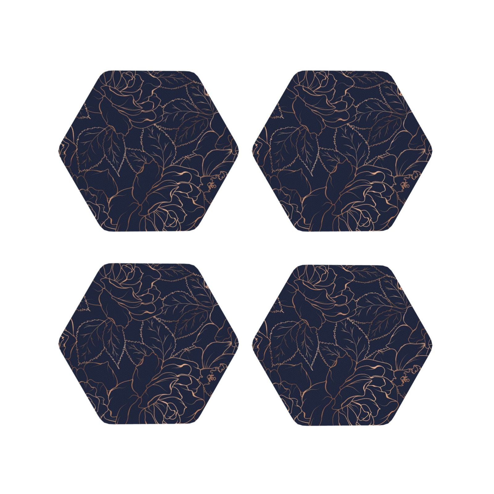 Fuzoiu Navy Dark Blue Print Leather Coasters Set,Drink Coasters Set of ...
