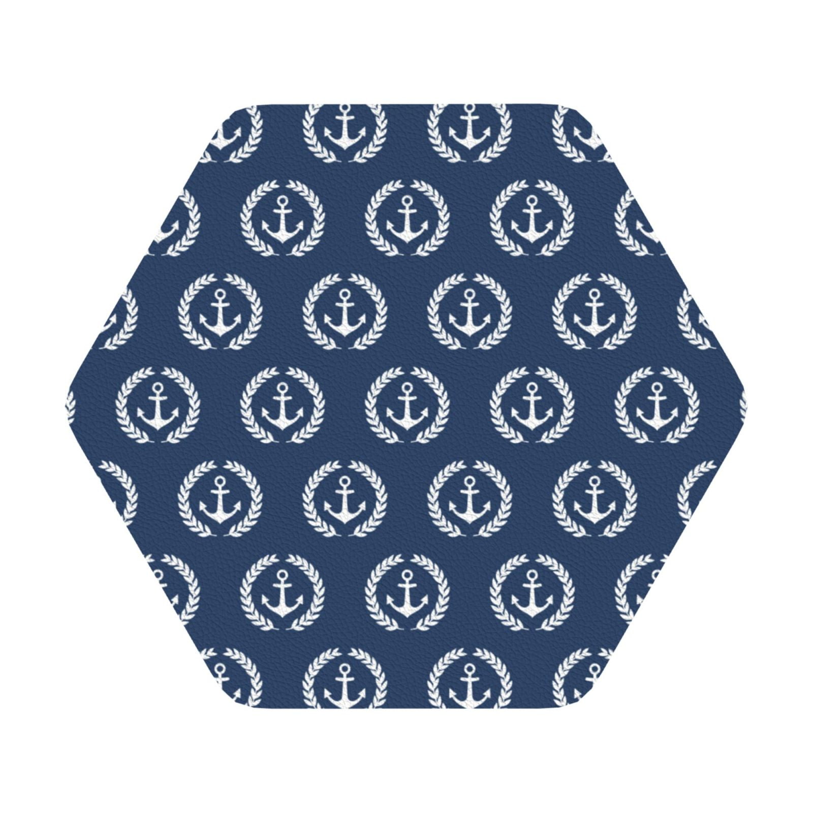 Fuzoiu Navy Nautical Print Leather Coasters Set,Drink Coasters Set of 6 ...