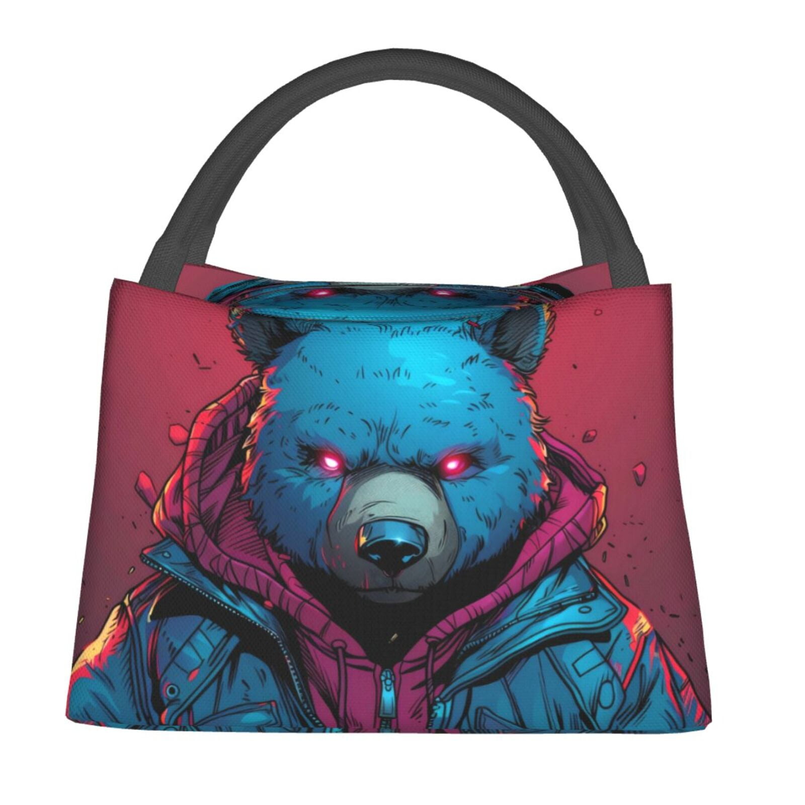 Fuzoiu Neon Cyberpunk Blue Bear Print Portable Insulation Lunch Bag ...