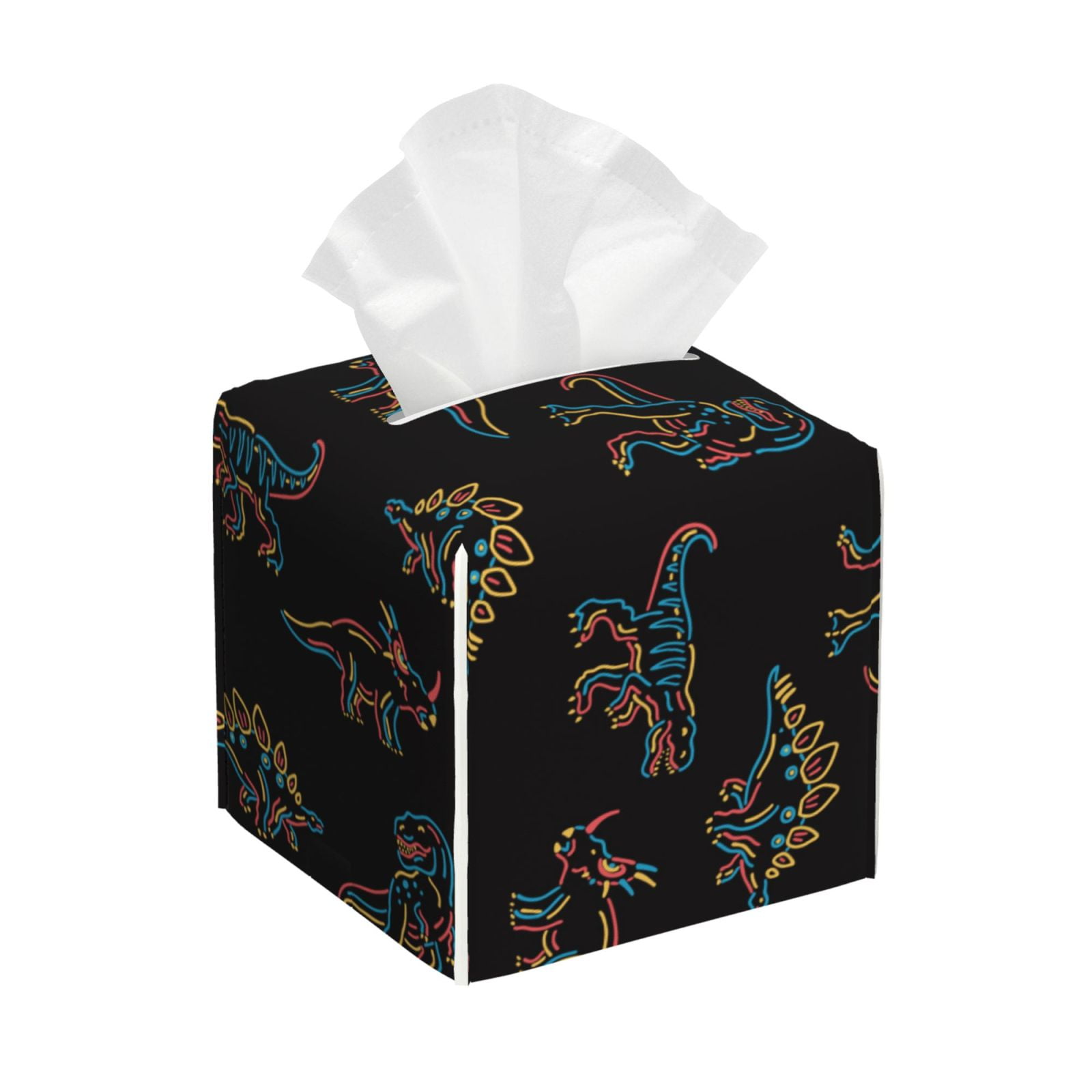 Fuzoiu Neon Dinosaur Print Tissue Box Cover Holder, Square Leather ...